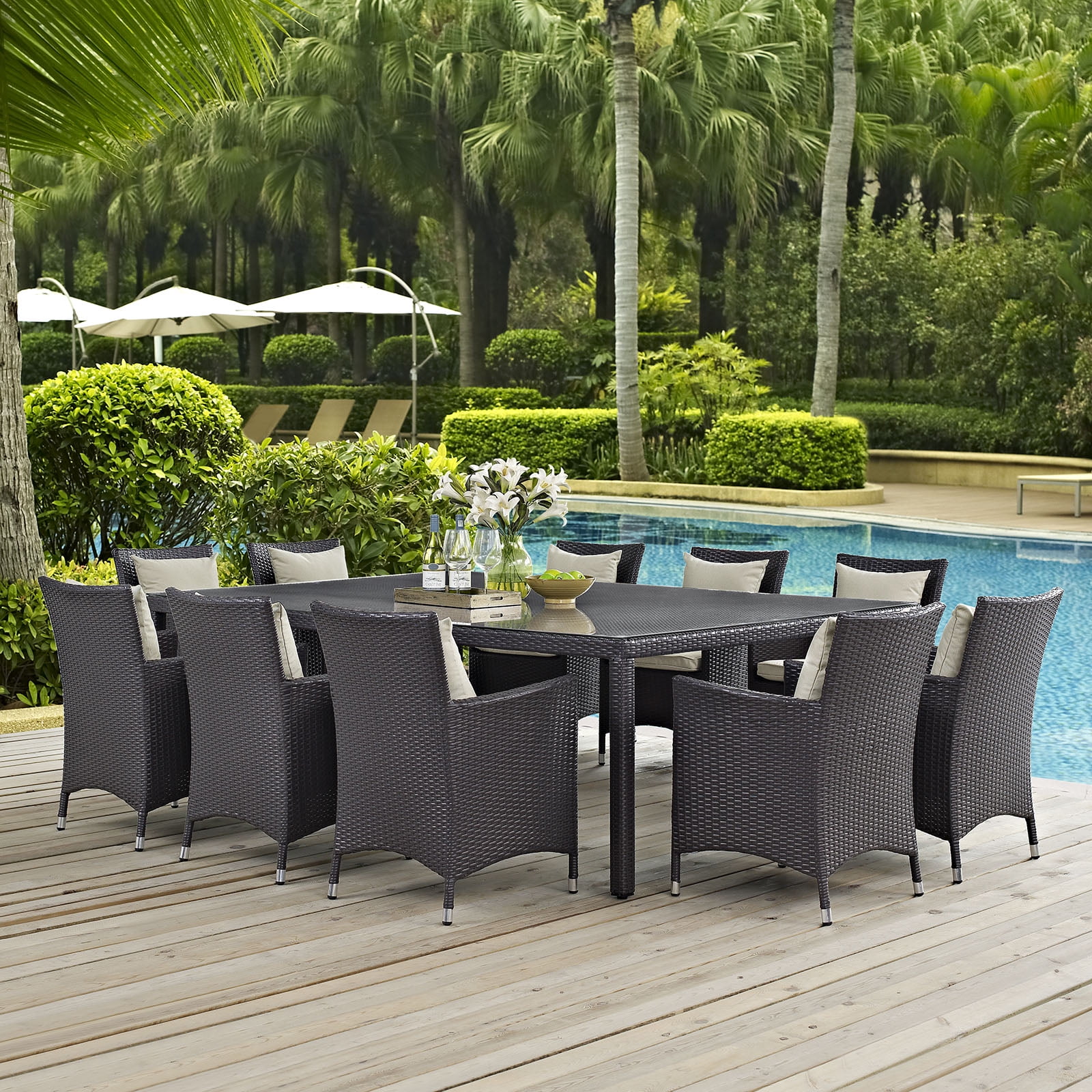 Modway Convene 11 Piece Outdoor Patio Dining Set in Espresso Beige ...