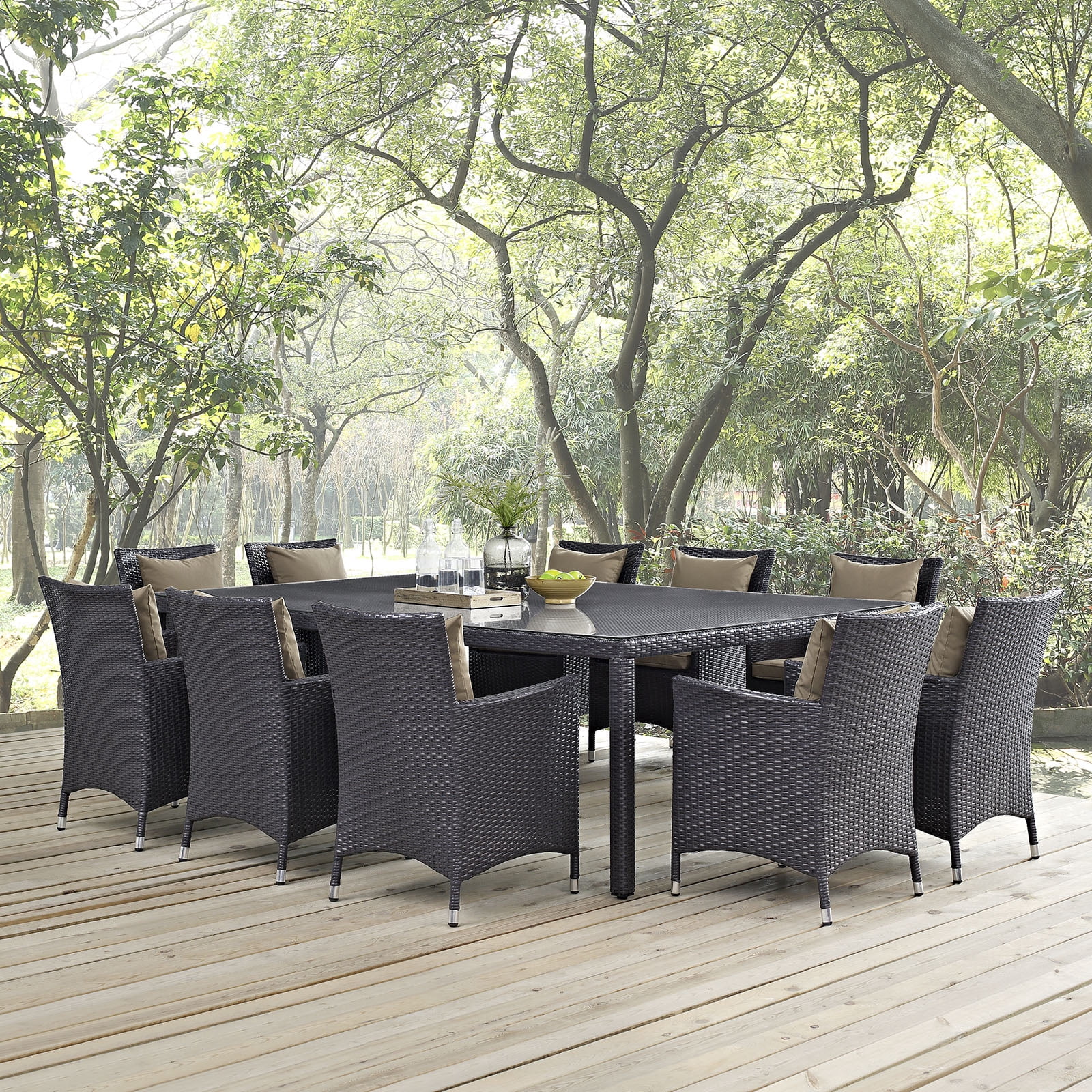 Modway Convene 11 Piece Outdoor Patio Dining Set in Espresso Mocha ...