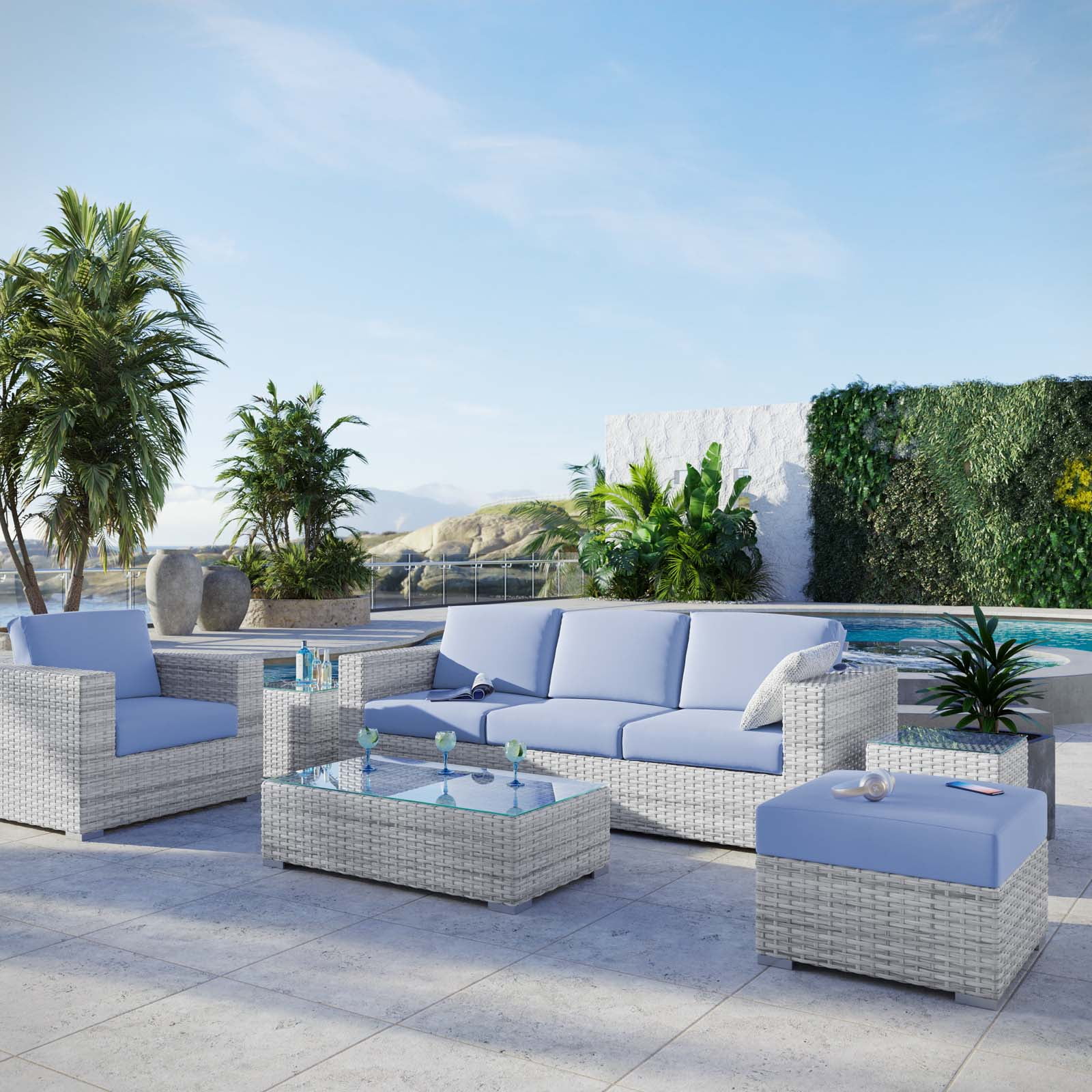 Modway Convene 6-Piece Outdoor Patio Set in Light Gray Light Blue ...