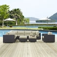Modway Convene 9-Piece Aluminum and Rattan Patio Sectional Set in ...