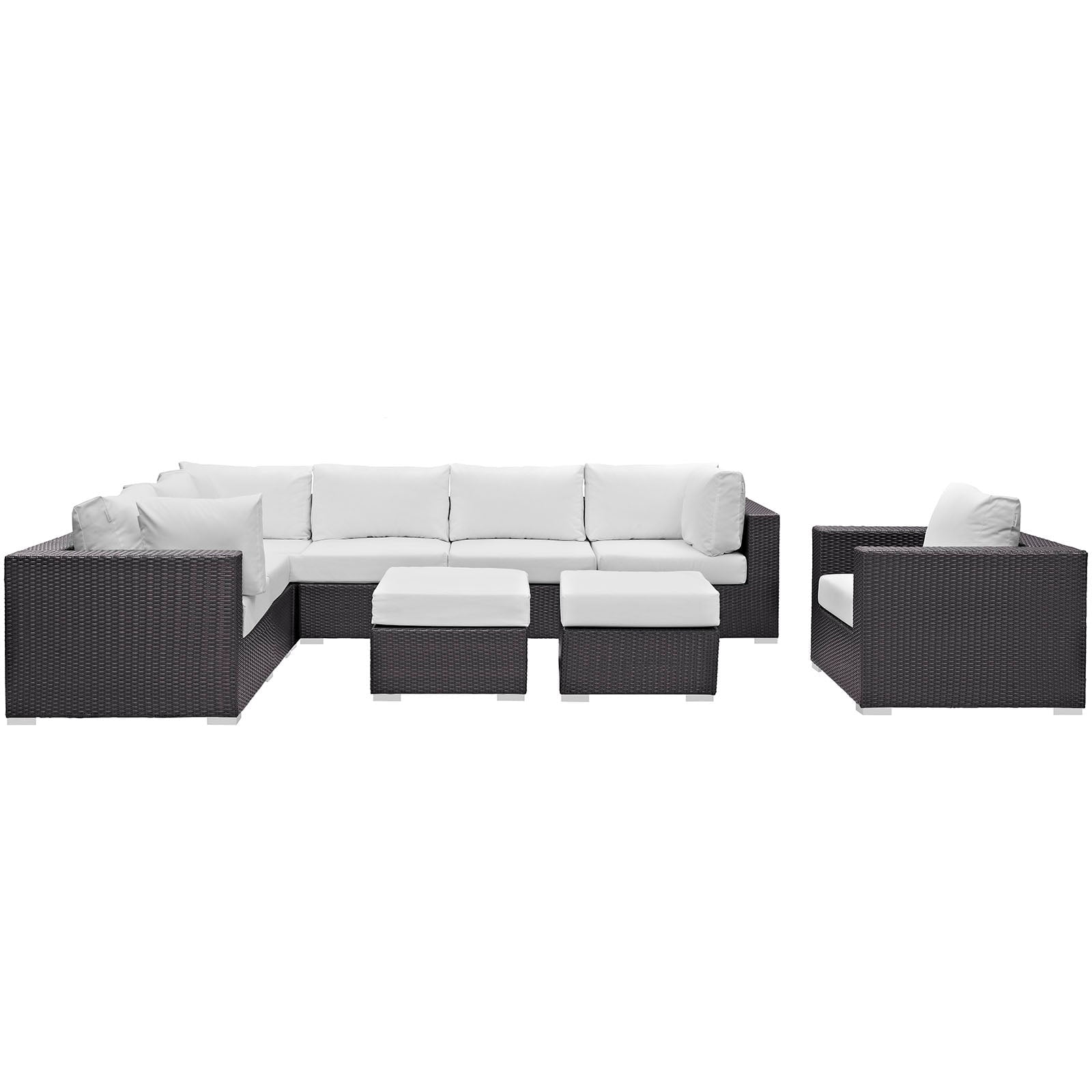 Modway Convene 9 Piece Outdoor Patio Sectional Set in Espresso White ...