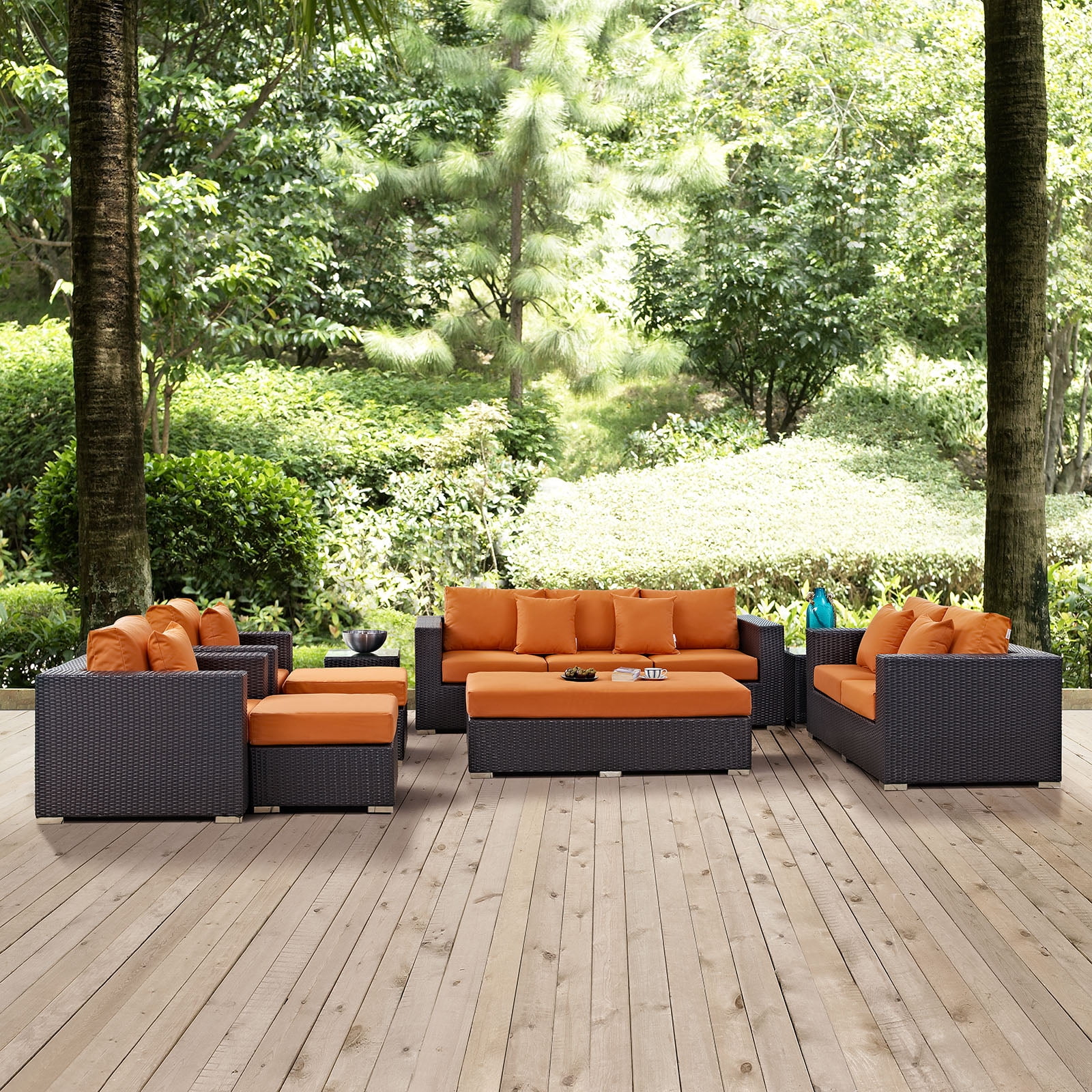 Modway Convene 9 Piece Outdoor Patio Sofa Set in Espresso Orange ...