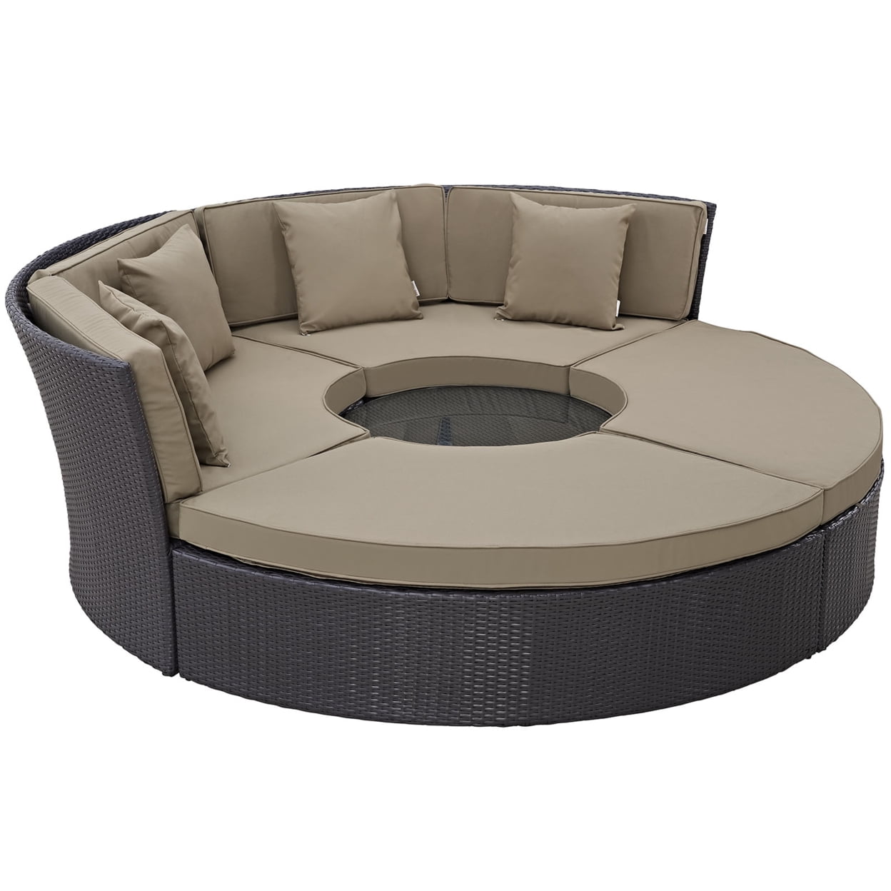 Modway Convene Circular Outdoor Patio Daybed Set in Espresso Mocha ...