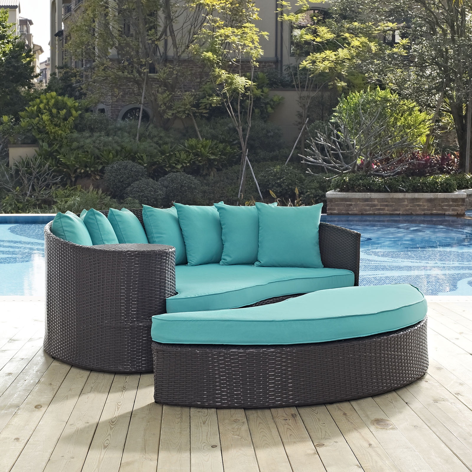 Modway Convene Aluminum and Rattan Patio Daybed in Espresso/Turquoise ...