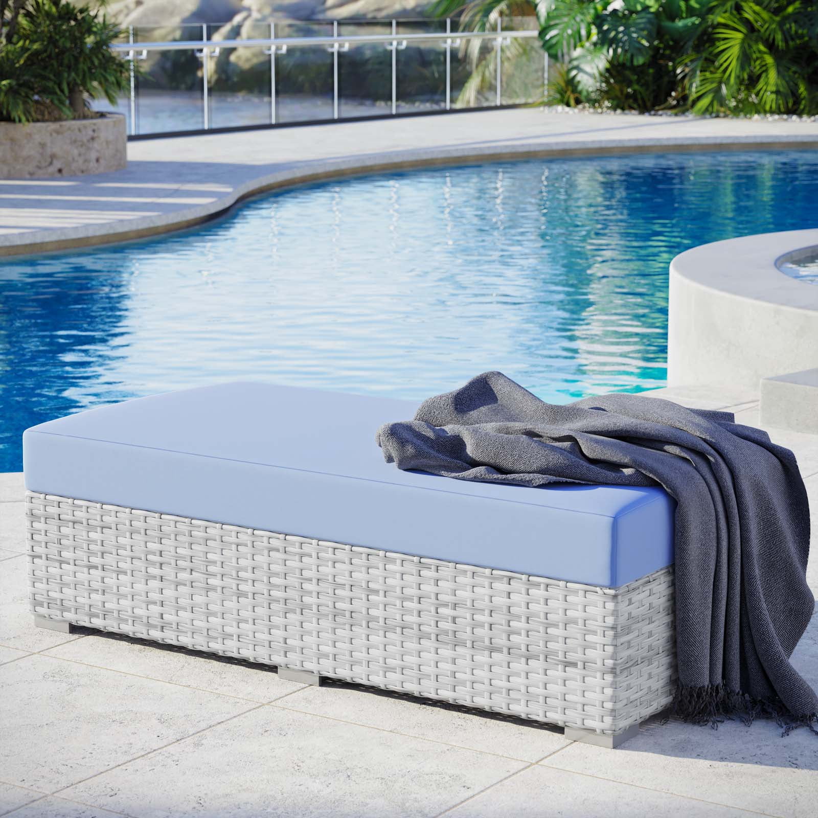 Modway Convene Outdoor Patio Rectangular Ottoman in Light Gray Light ...