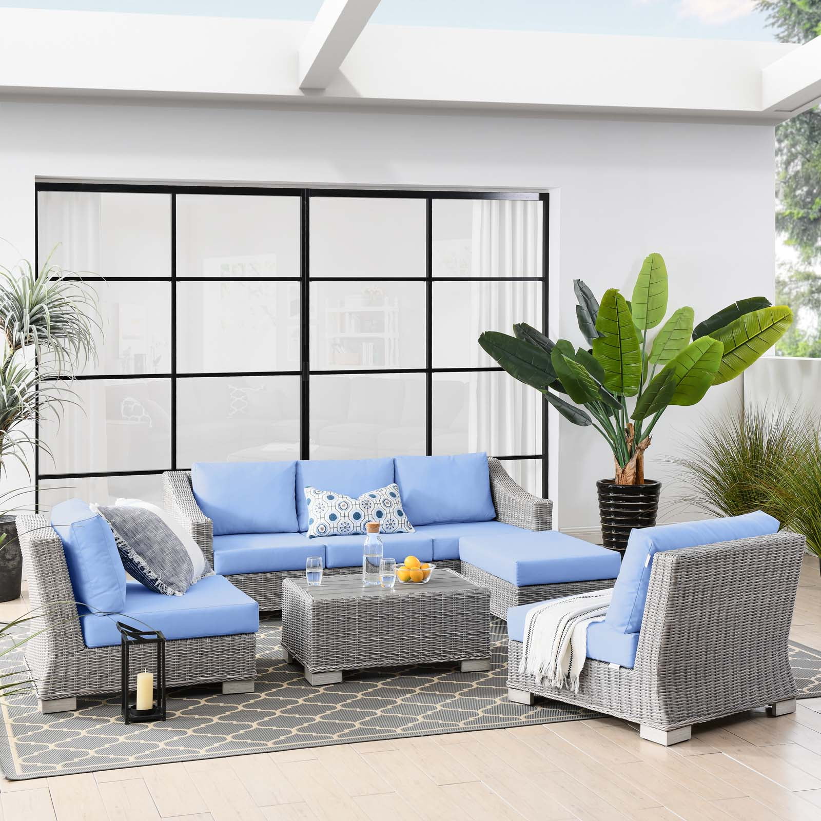 Modway Conway 5-Piece Outdoor Patio Wicker Rattan Furniture Set in ...