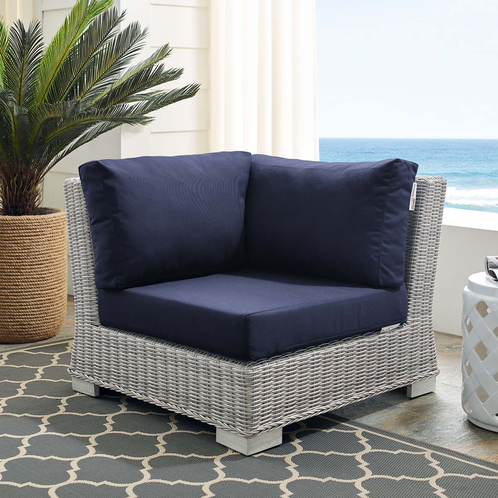 Modway Conway Modern Rattan & Fabric Outdoor Corner Chair in Light Gray ...