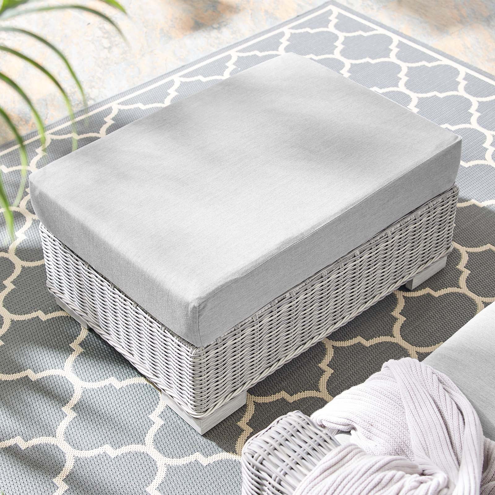 Modway Conway Modern Rattan & Fabric Outdoor Ottoman in Light Gray ...