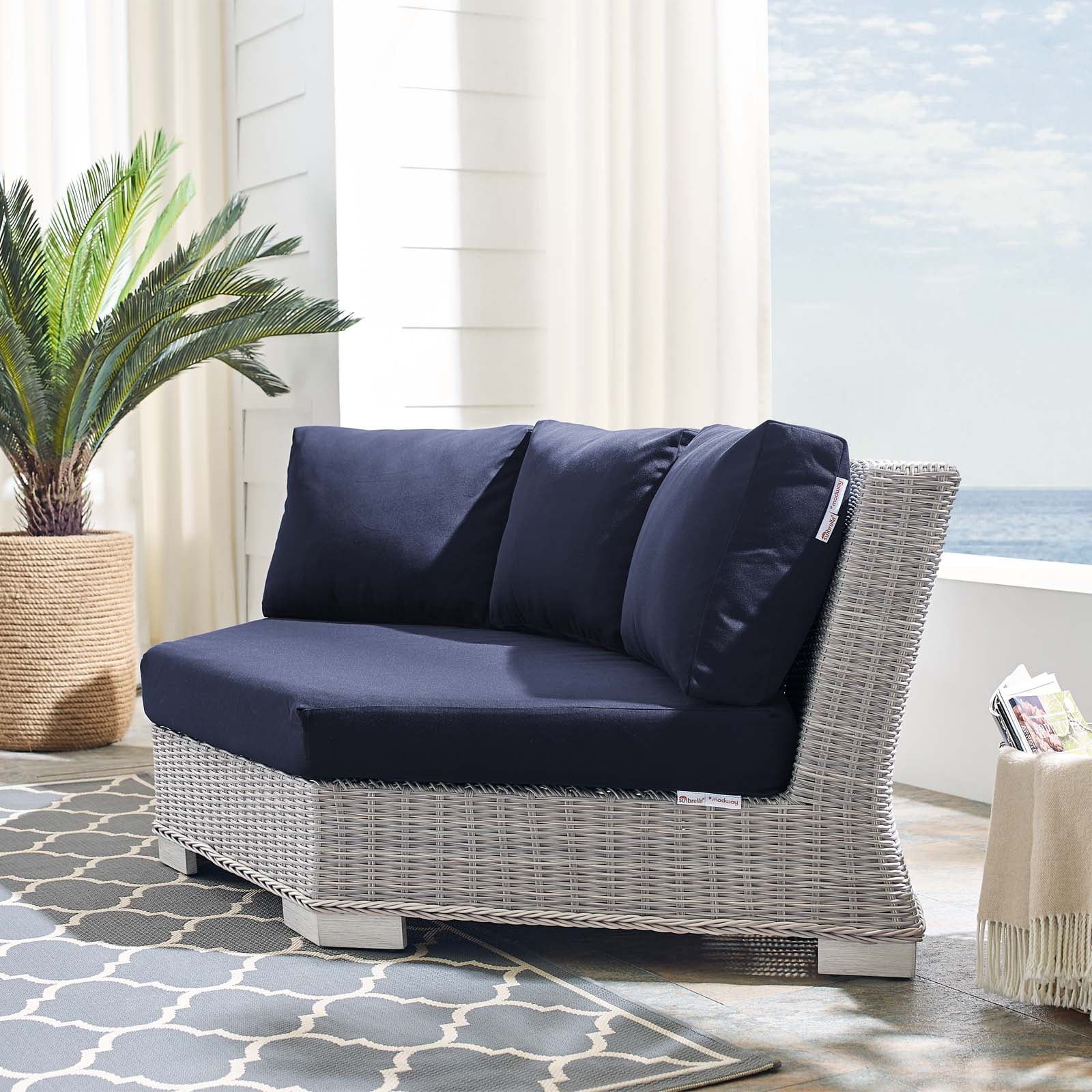 Modway Conway Sunbrella® Outdoor Patio Wicker Rattan Round Corner Chair ...