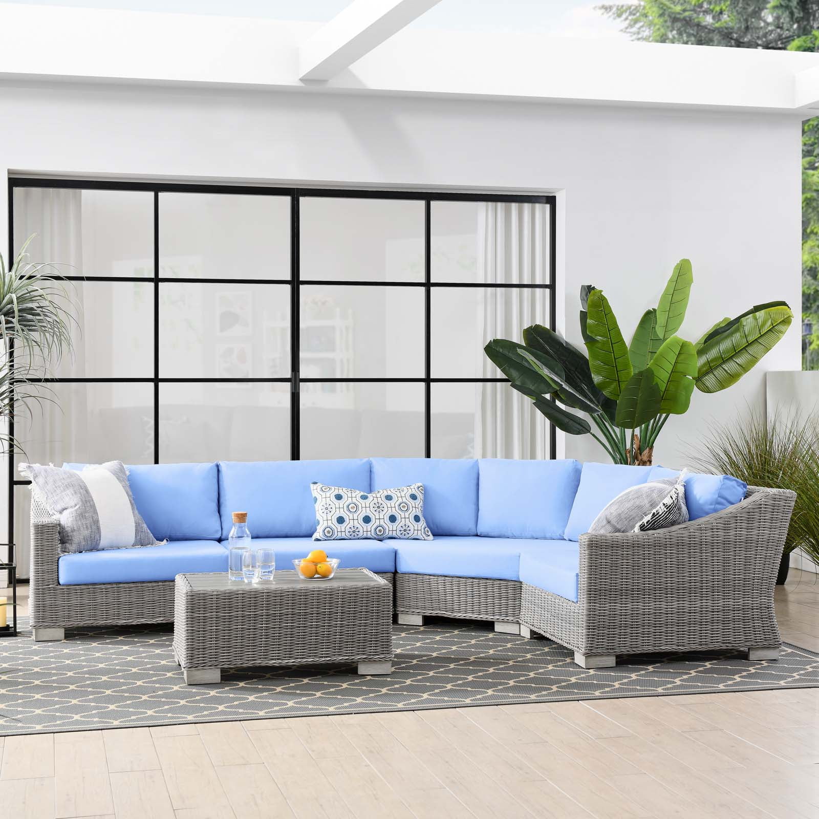 Modway Conway Outdoor Patio Wicker Rattan 5-Piece Sectional Sofa ...