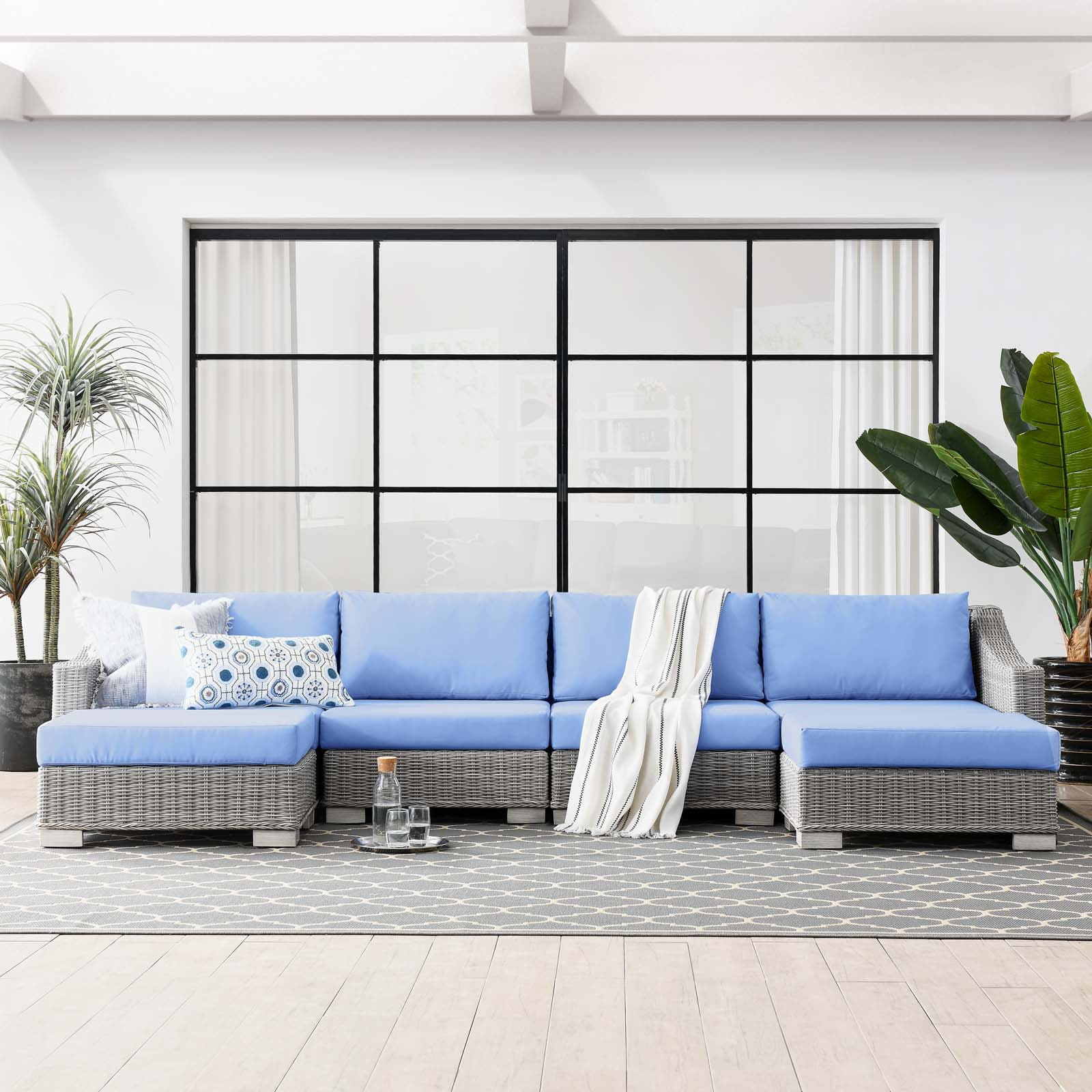 Modway Conway Outdoor Patio Wicker Rattan 6-Piece Sectional Sofa ...