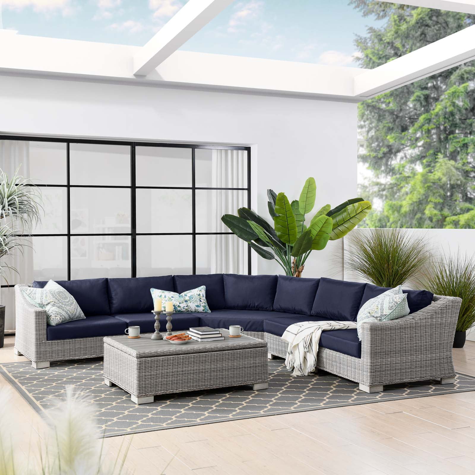 Modway Conway Outdoor Patio Wicker Rattan 6-Piece Sectional Sofa ...