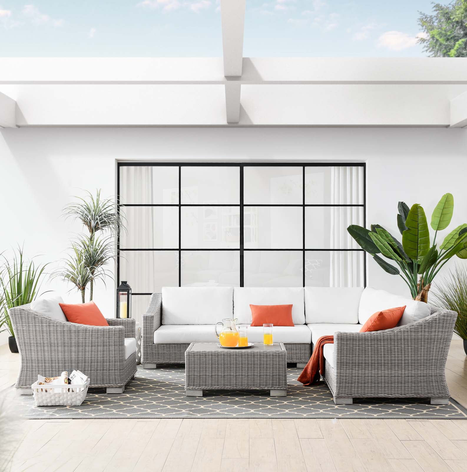 Modway Conway Outdoor Patio Wicker Rattan 7-Piece Sectional Sofa ...