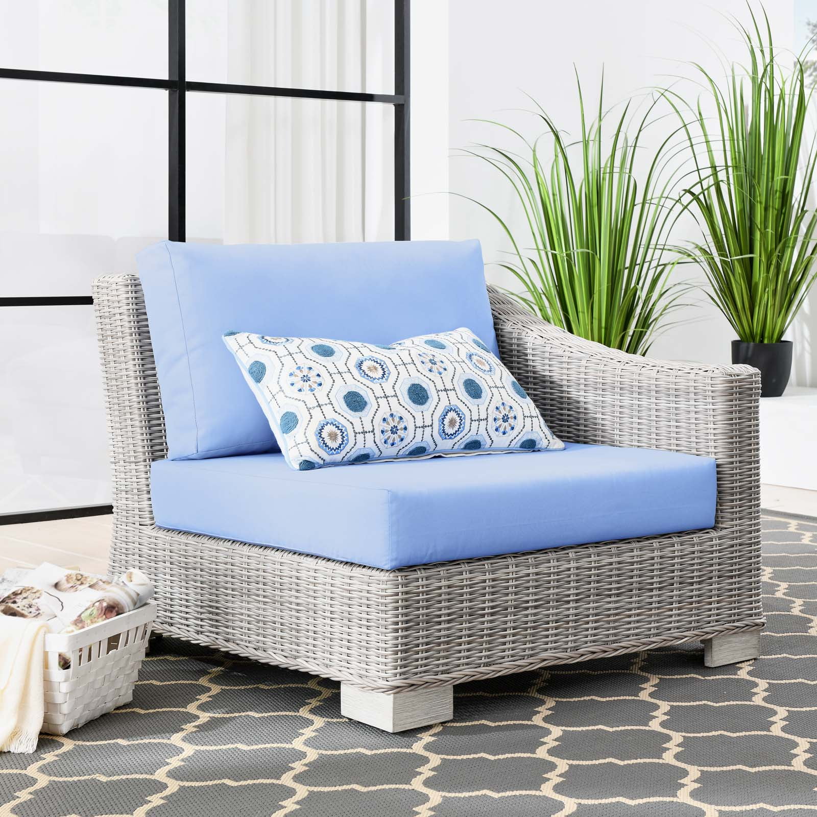 Modway Conway Outdoor Patio Wicker Rattan Right-Arm Chair in Light Gray ...