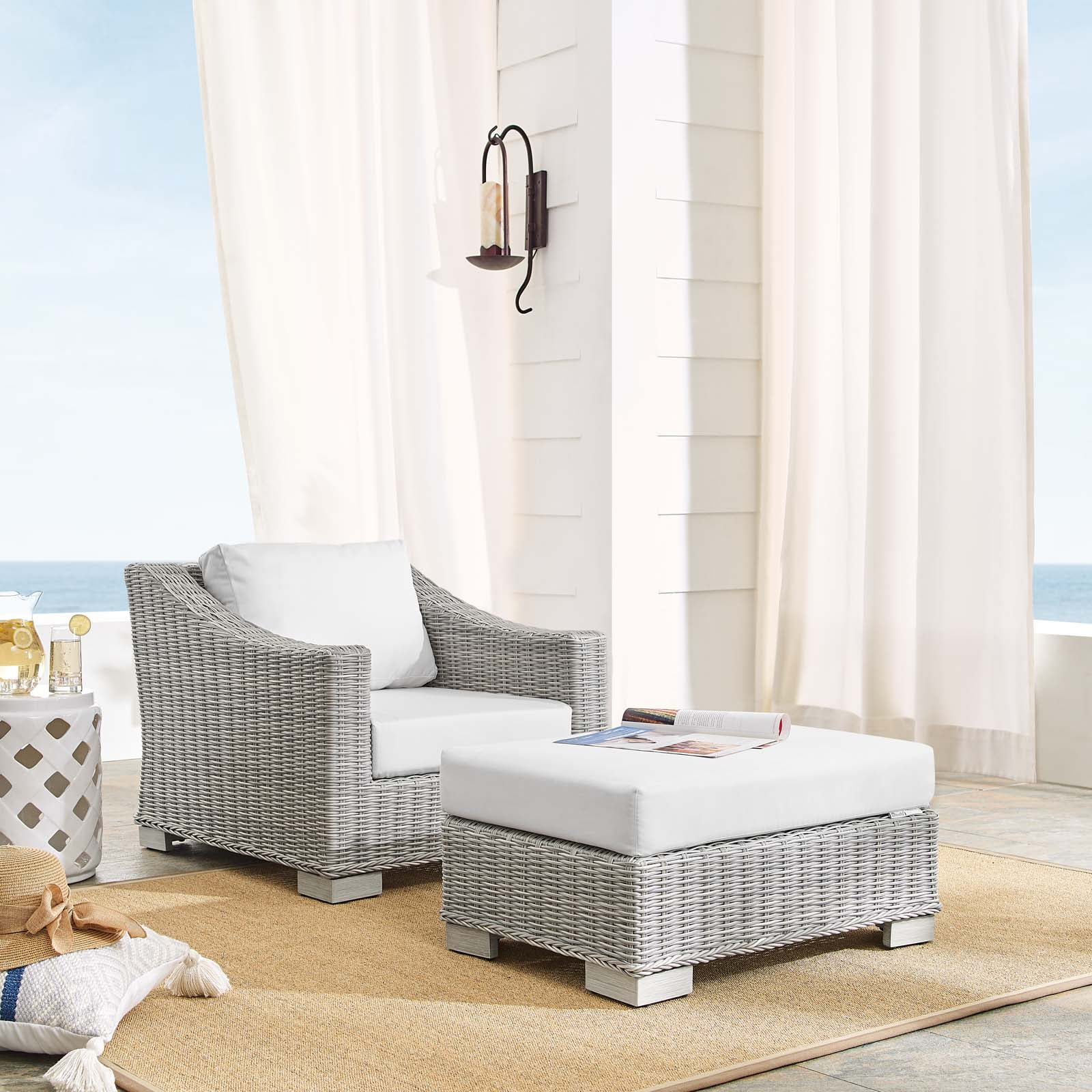 Modway Conway Sunbrella® Outdoor Patio Wicker Rattan 2-Piece Armchair ...