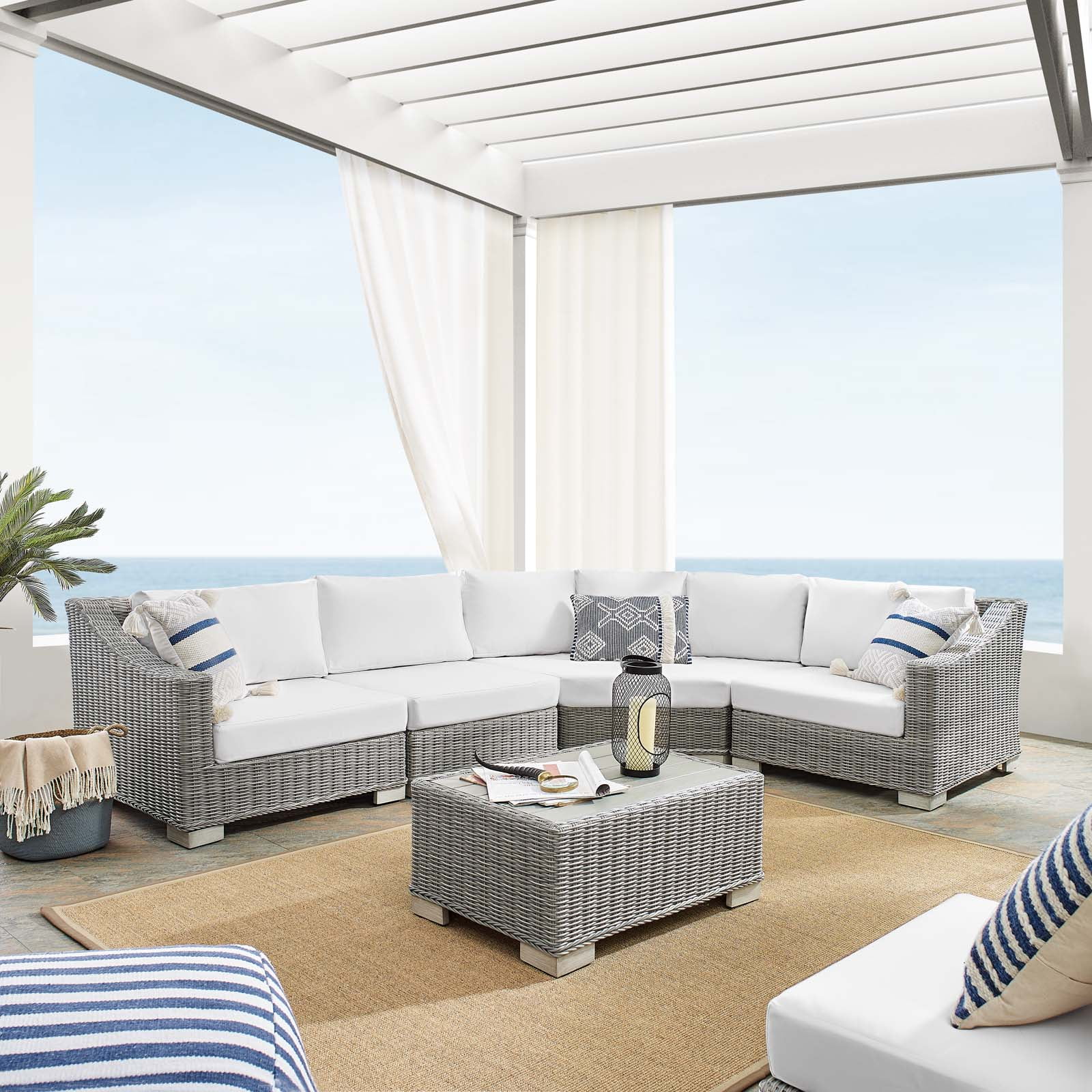 Modway Conway Sunbrella® Outdoor Patio Wicker Rattan 5-Piece Sectional ...