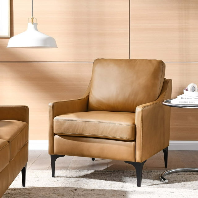 Modway Corland Tan Leather Armchair - Mid Century Modern Accent ...
