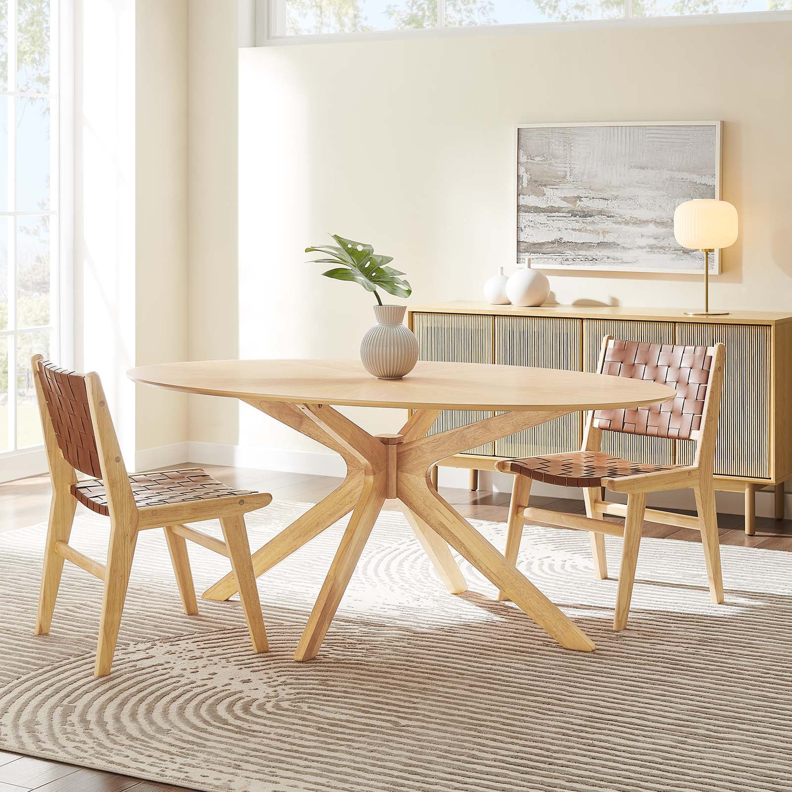 Modway Crossroads 71" Oval Modern Wood Dining Table with Legs in Oak ...