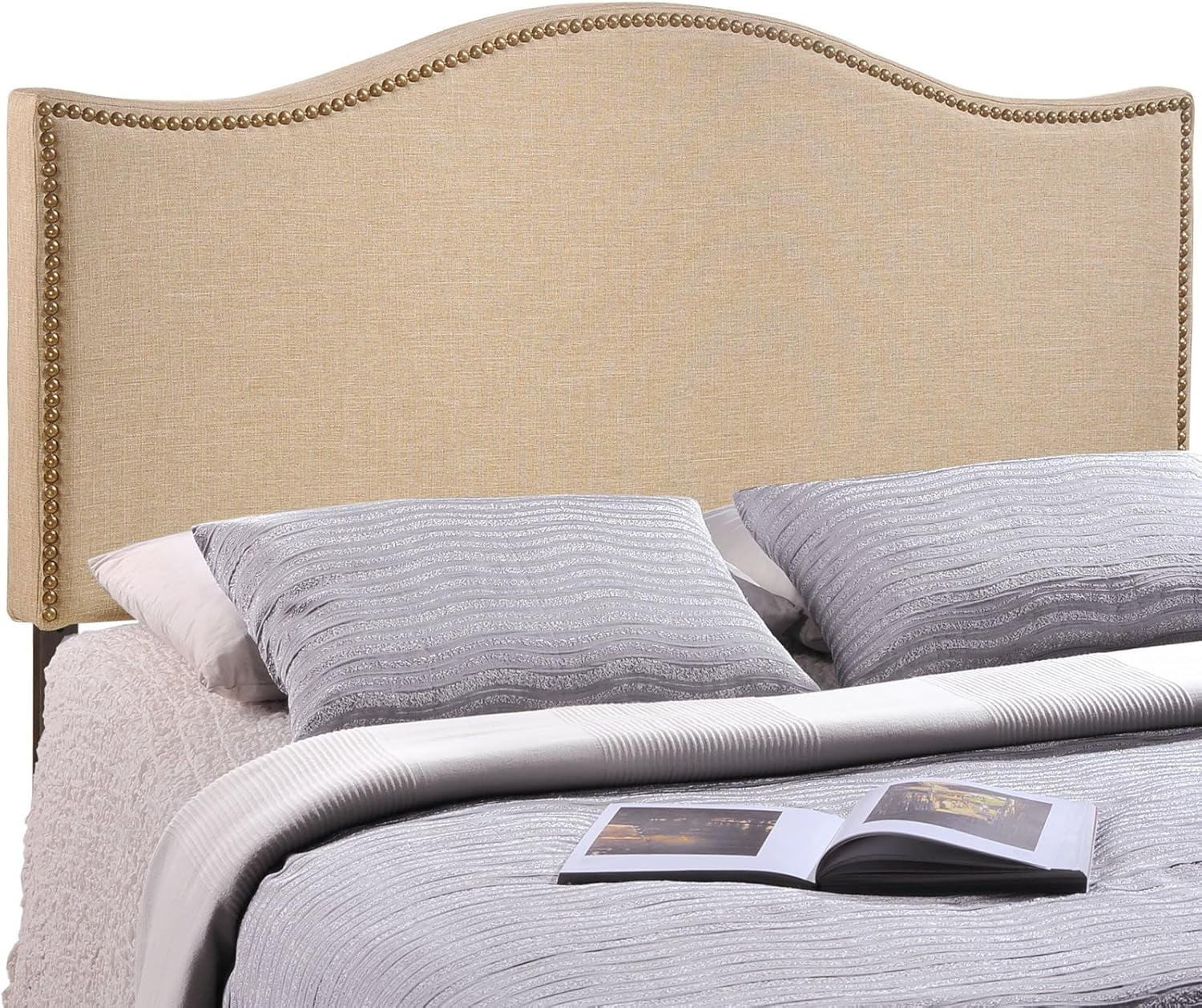 Modway Curl Linen Fabric Upholstered Twin Headboard with Nailhead Trim ...