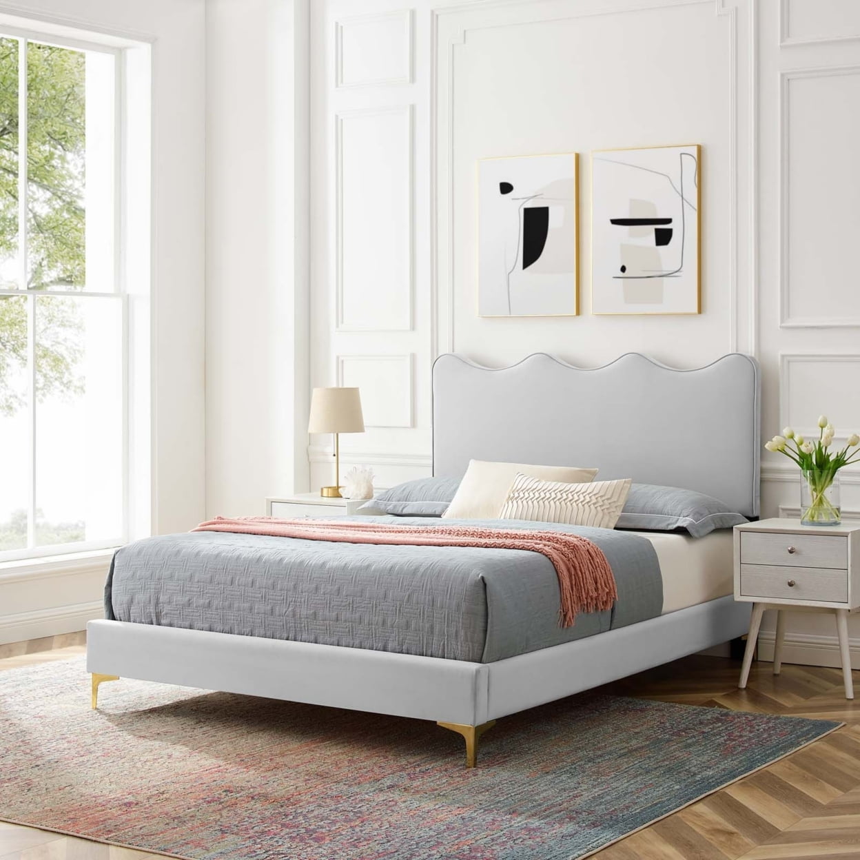 Modway Upholstered Style Current Modern Velvet Queen Platform Bed Frame ...