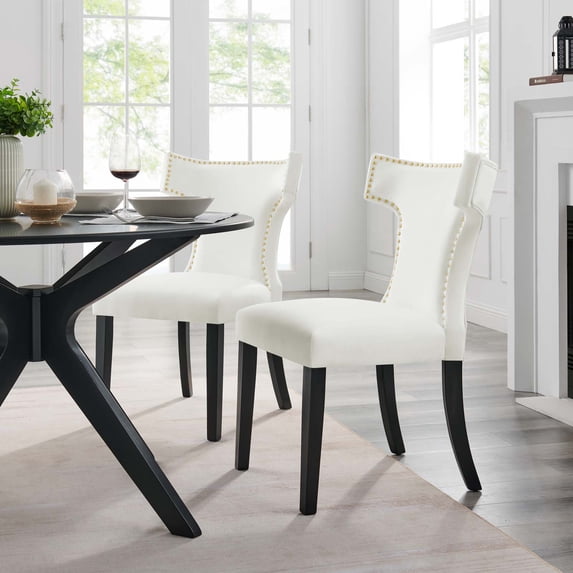 Modway Curve Performance Velvet Dining Chairs - Set of 2 in White ...