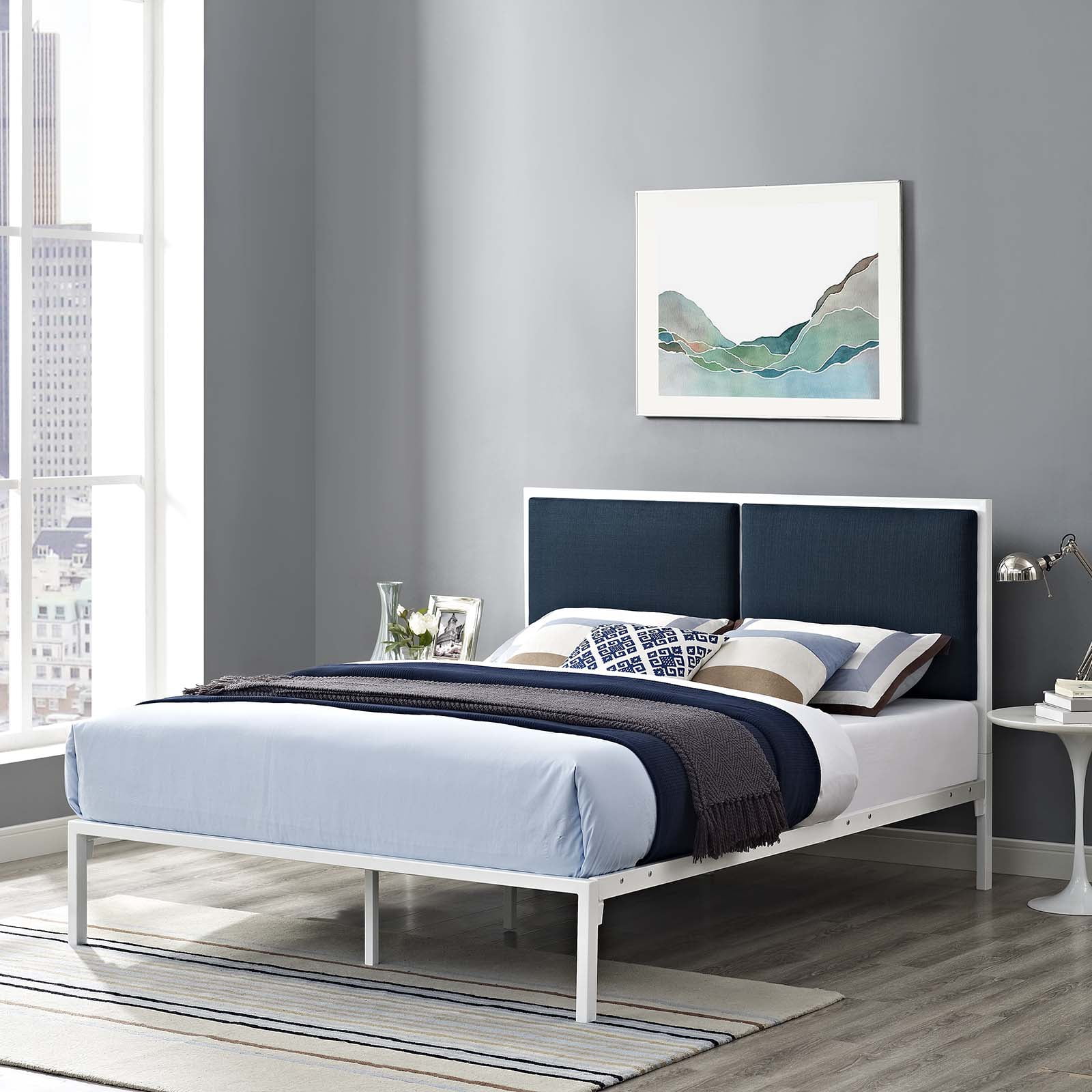 Modway Della King Fabric Bed in White Azure - Walmart.com