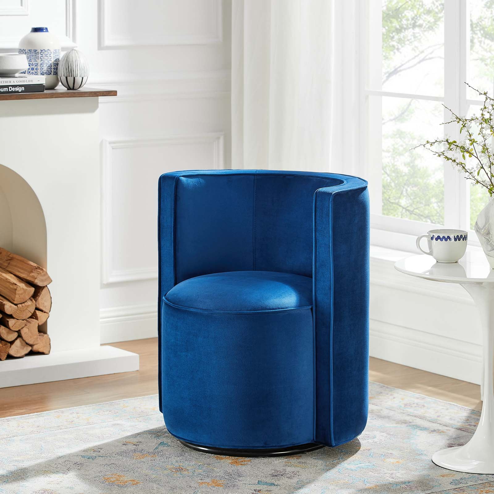 Modway Della Swivel Chair, Navy Velvet Fabric, 360Âº Swivel Base, Dense ...