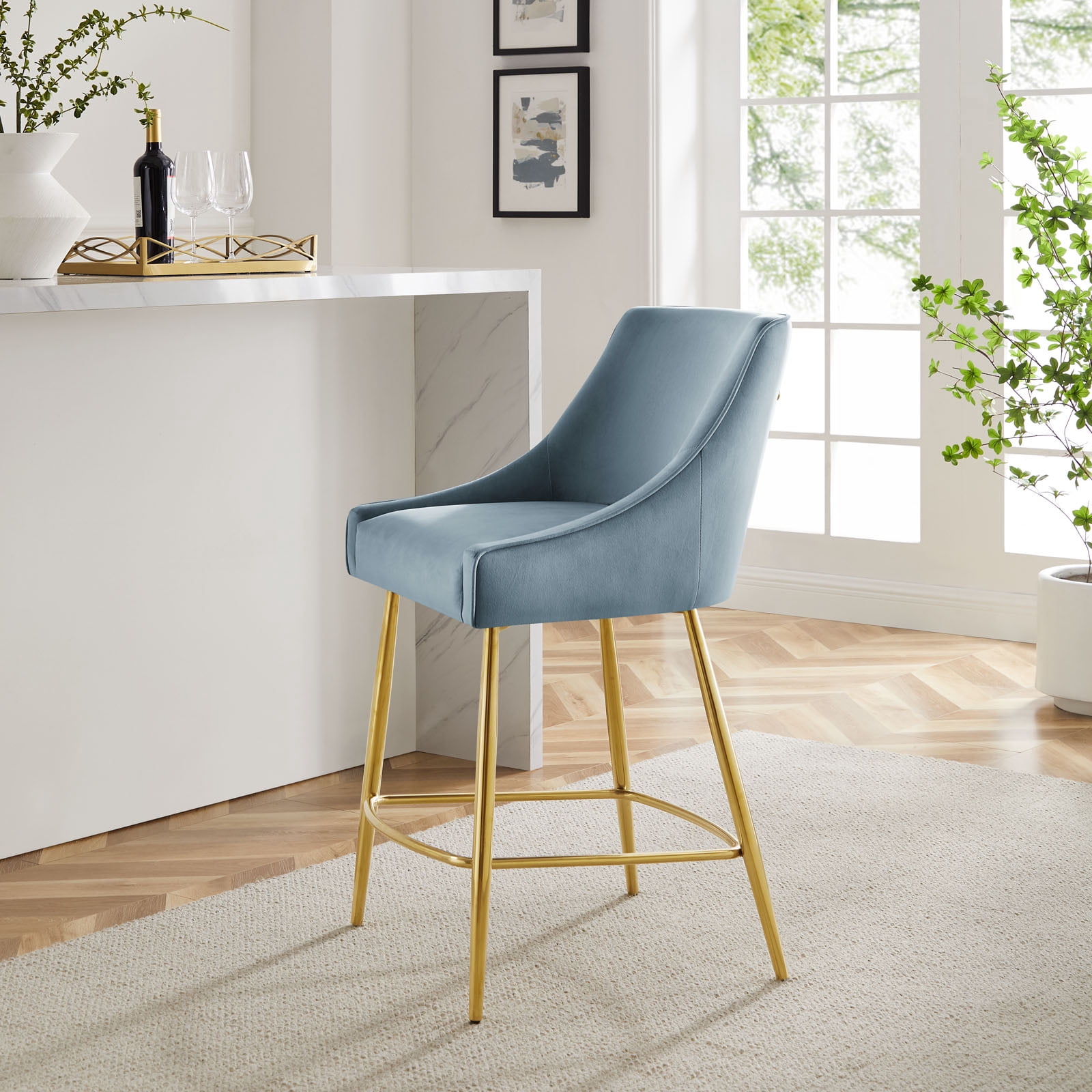 Modway Discern Performance Velvet Counter Stool in Light Blue - Walmart.com
