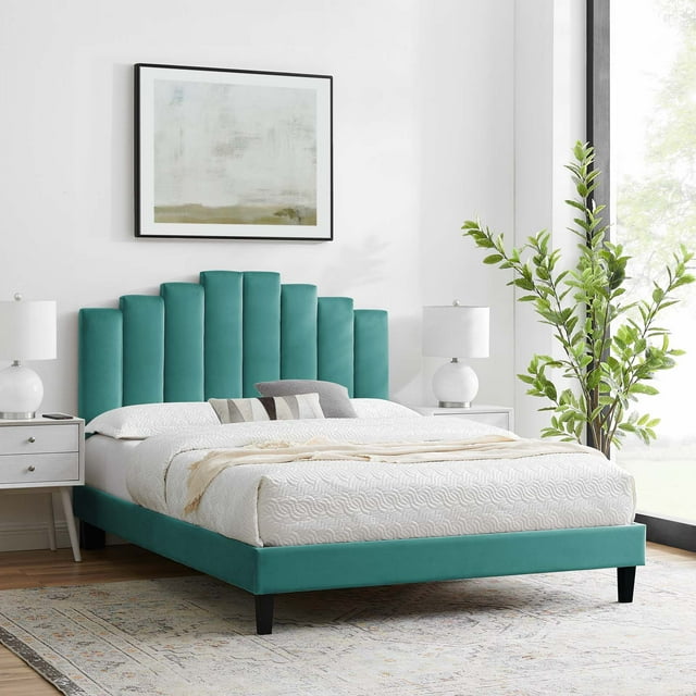 Modway Elise King Performance Velvet Platform Bed in Teal - Walmart.com