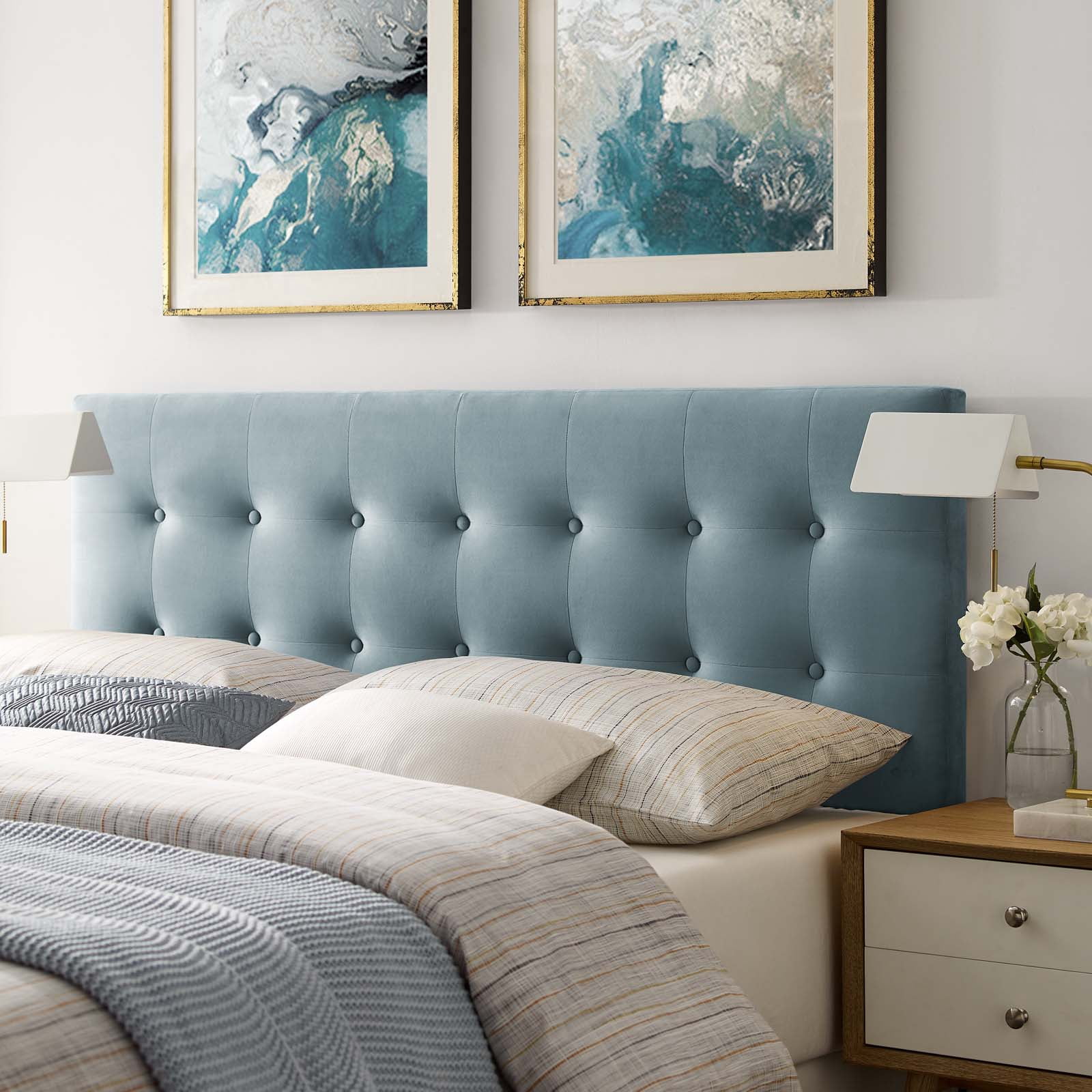 Modway Emily Full Biscuit Tufted Performance Velvet Headboard in Light ...