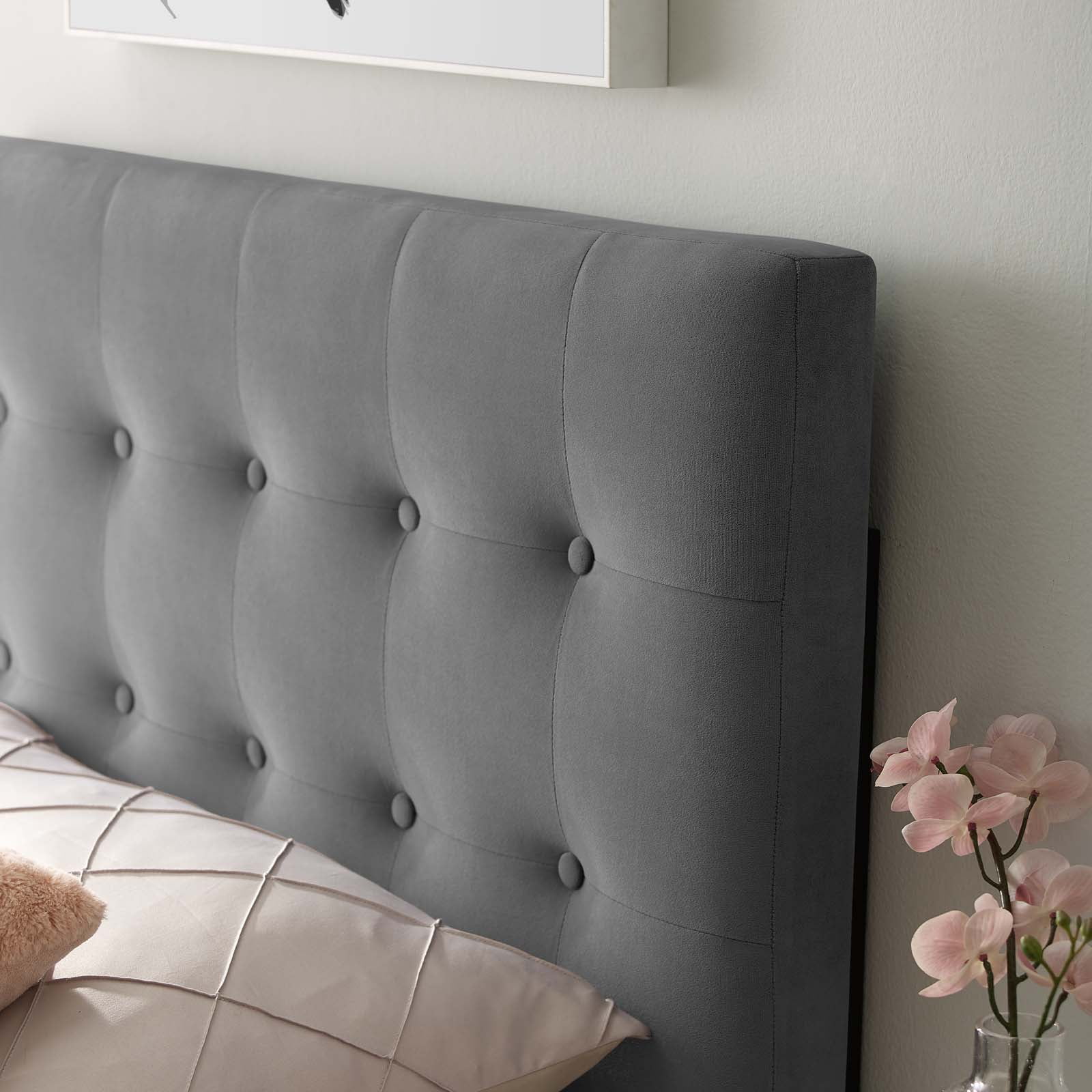 Modway Emily Twin Tufted Performance Velvet Headboard in Gray, Plush ...