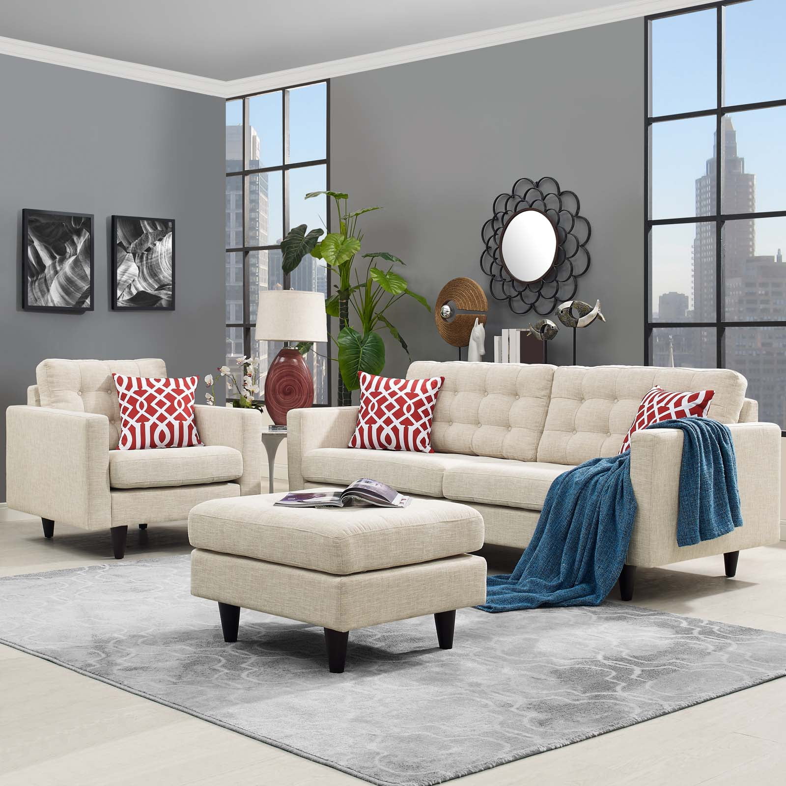 Modway Empress Armchair and Sofa Set of 2 in Beige - Walmart.com