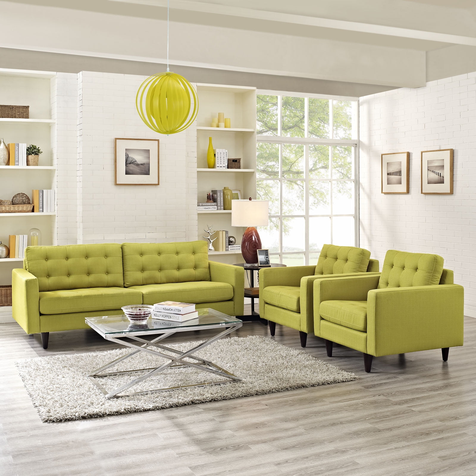Modway Empress Sofa and Armchairs Set of 3 in Wheatgrass - Walmart.com