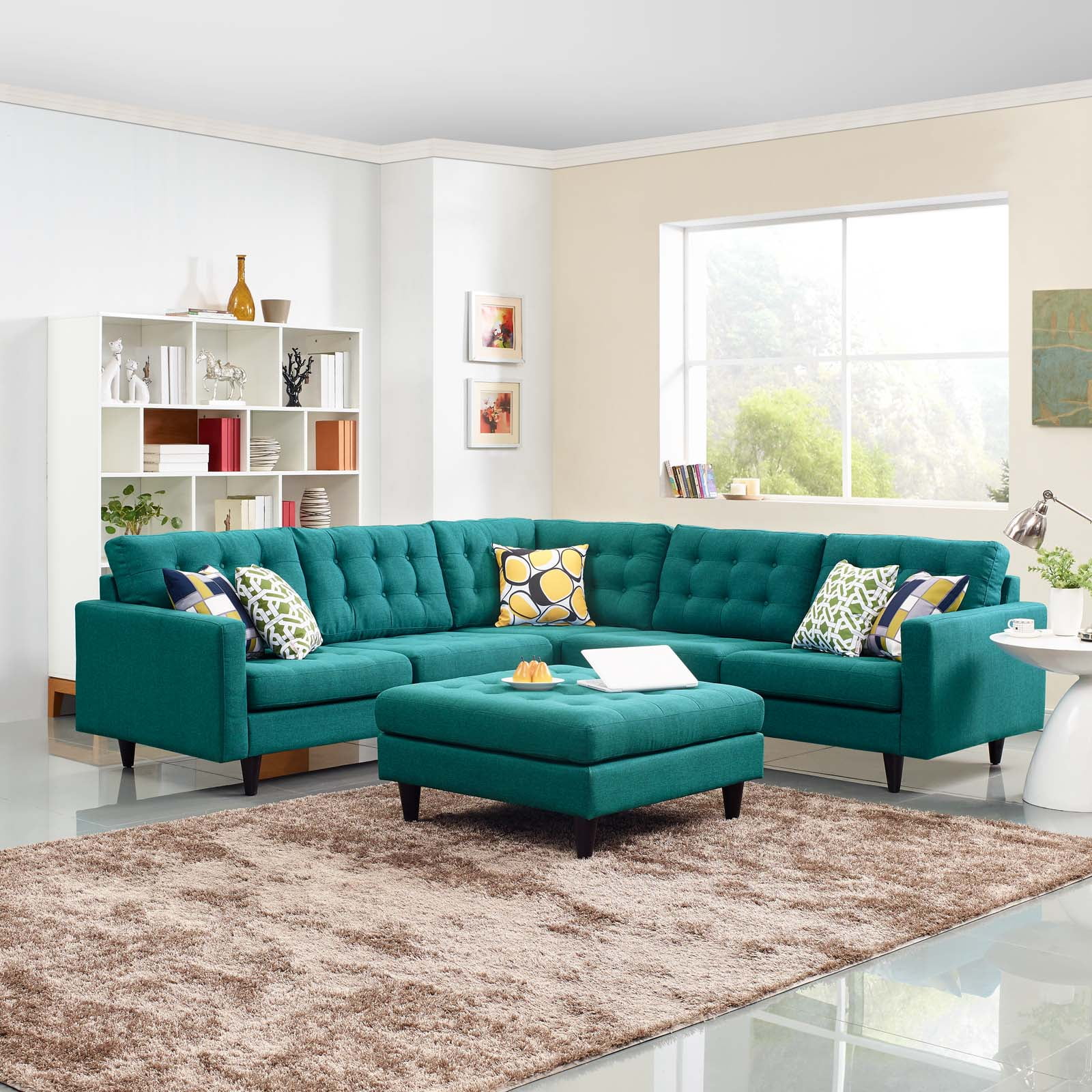 Modway Empress Upholstered Fabric Corner Sectional Sofa in Teal Blue Walmart