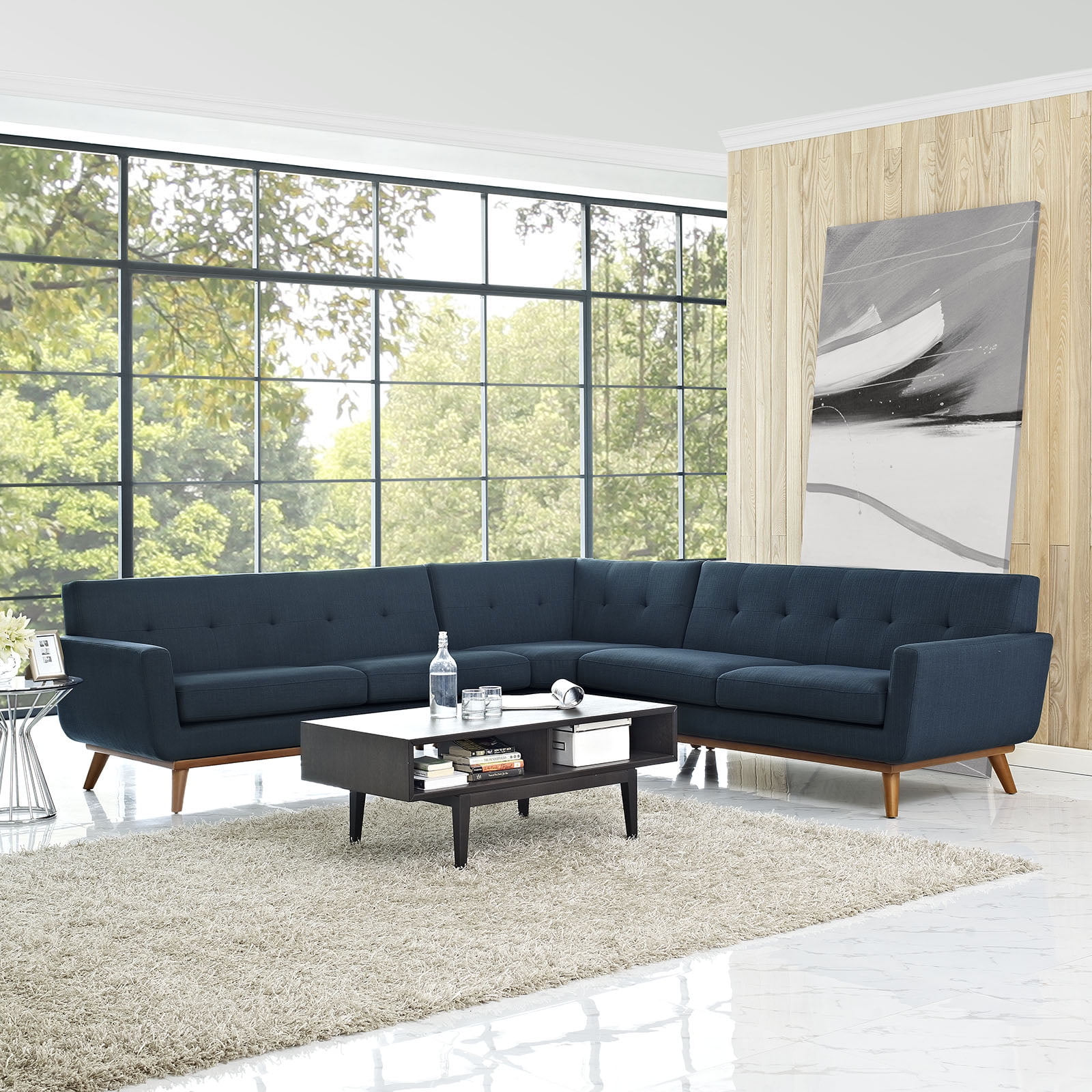 Modway Engage L-Shaped Upholstered Fabric Sectional Sofa in Azure ...