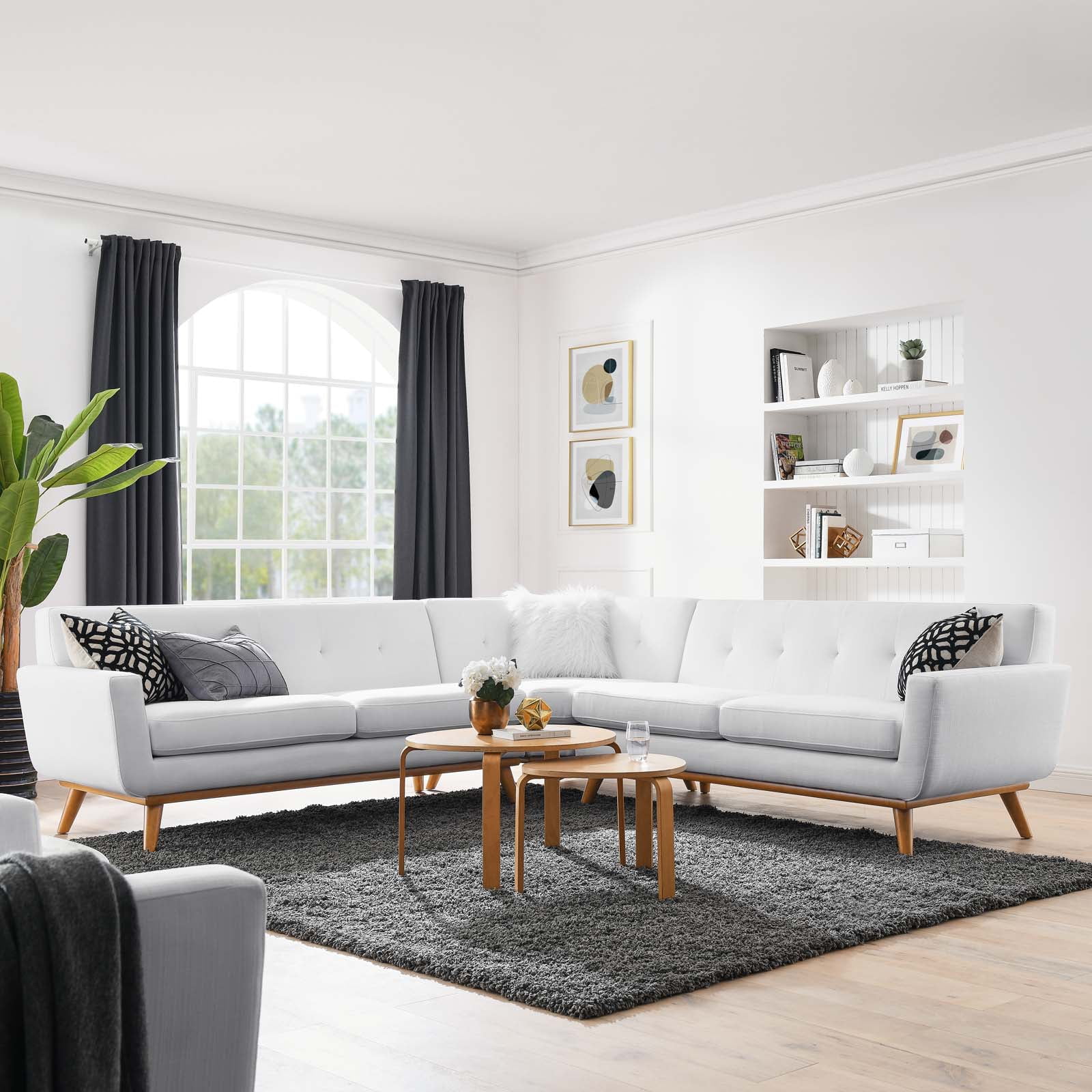 Modway Engage L-Shaped Upholstered Fabric Sectional Sofa in White ...