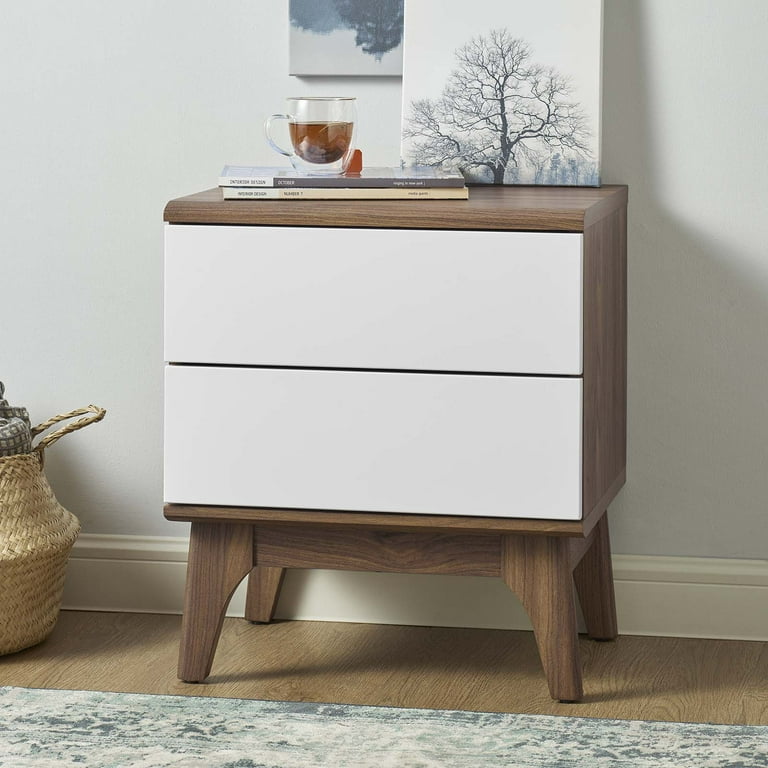 Modway Envision Mid Century Modern 2 Drawer Nightstand Walnut White