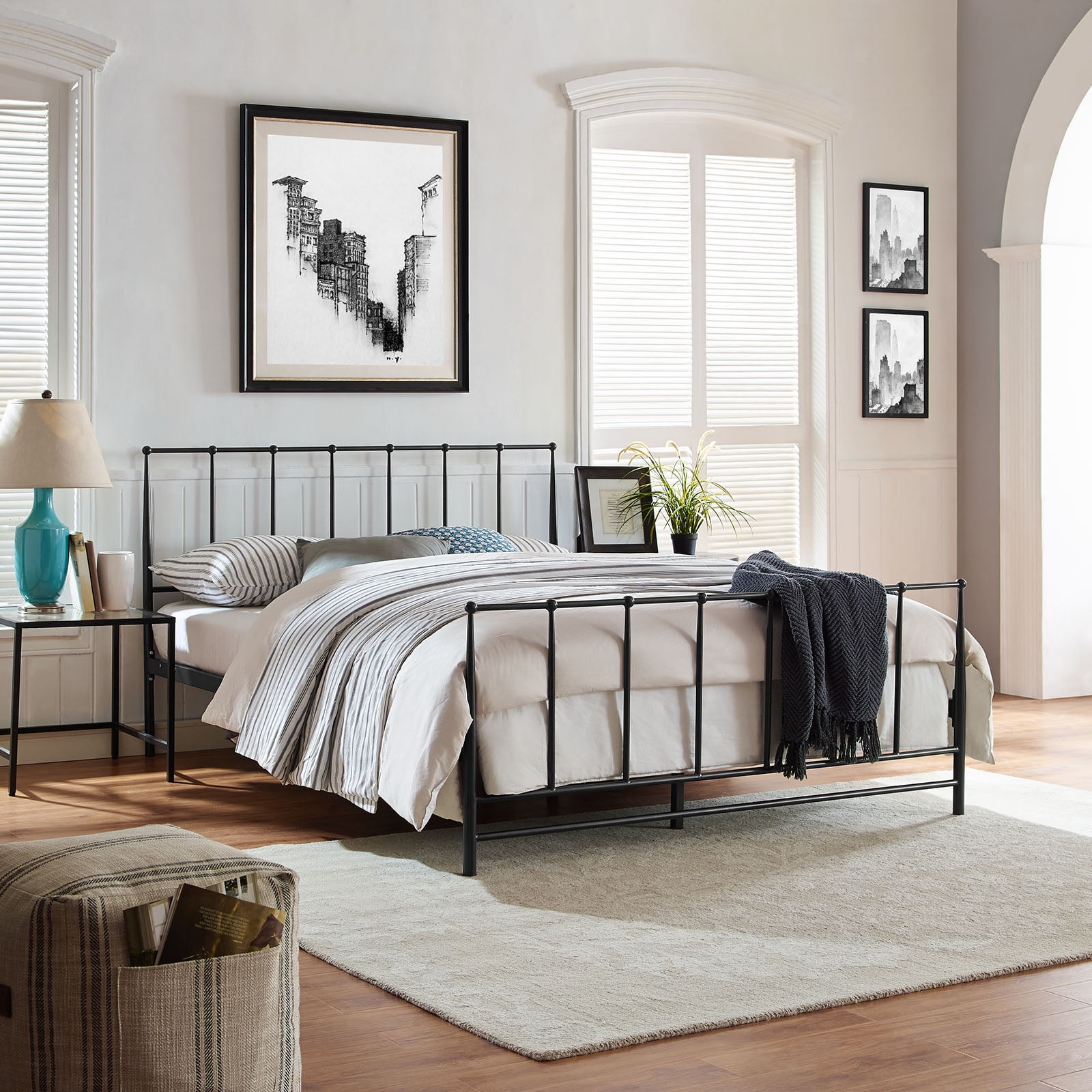 Modway Estate Modern Sturdy Powder Coated Steel King Bed in Brown ...