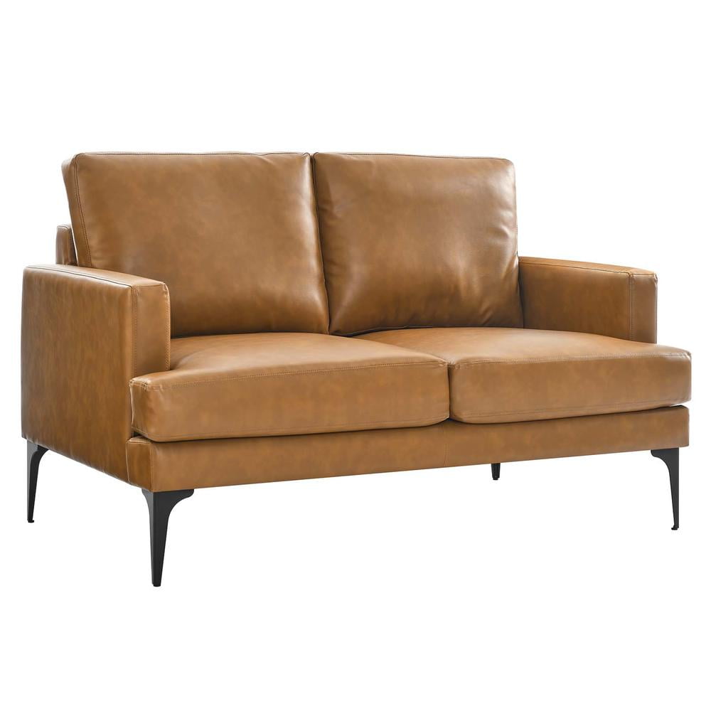 Modway Evermore Modern Style Vegan Leather and Metal Loveseat in Tan - Walmart Business Supplies