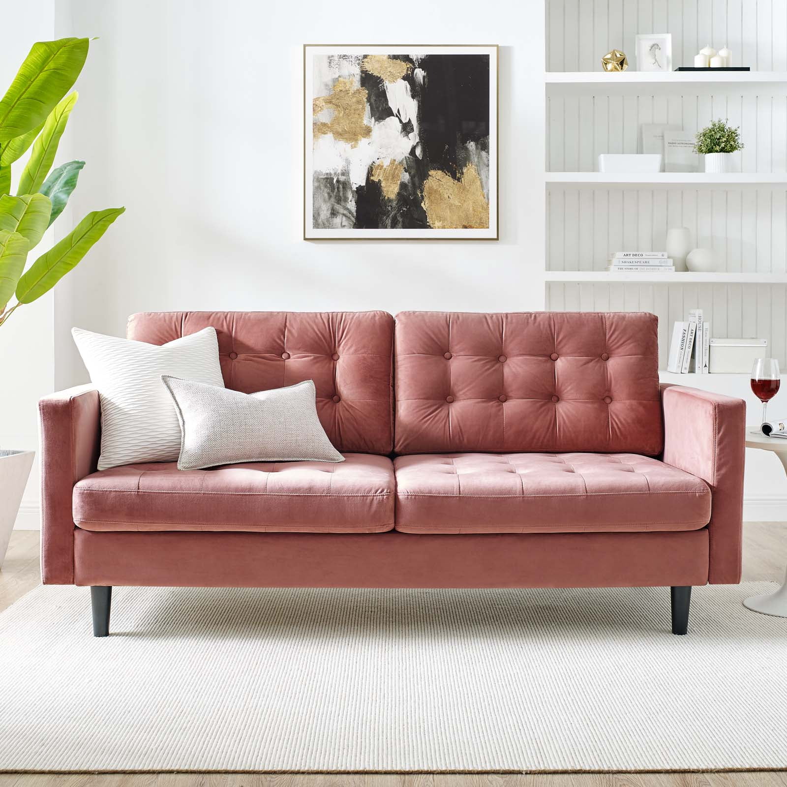 Modway Exalt Tufted Performance Velvet Sofa in Dusty Rose - Walmart.com