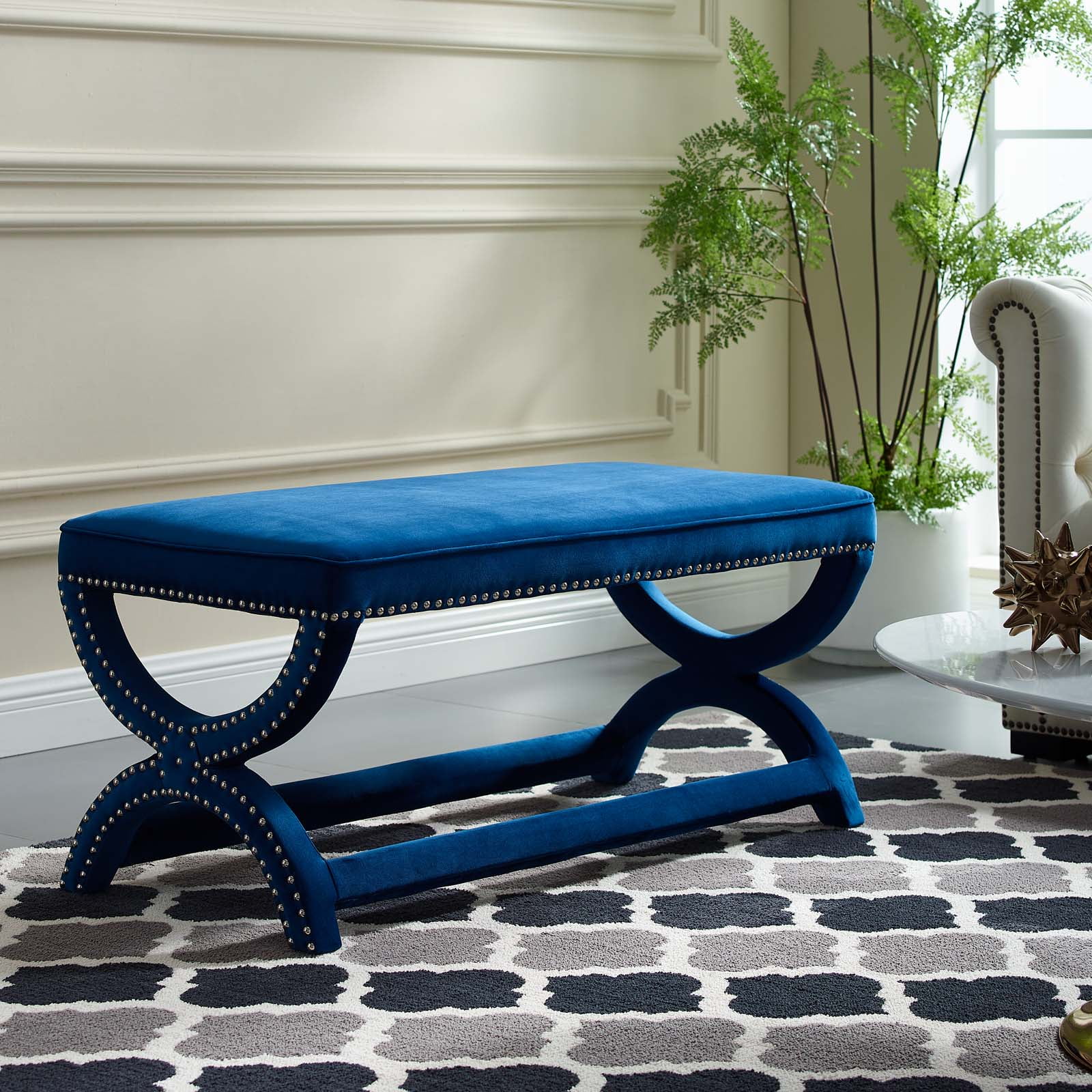 Modway Expound Velvet Upholstered Nailhead Trim Bench, Multiple Colors ...