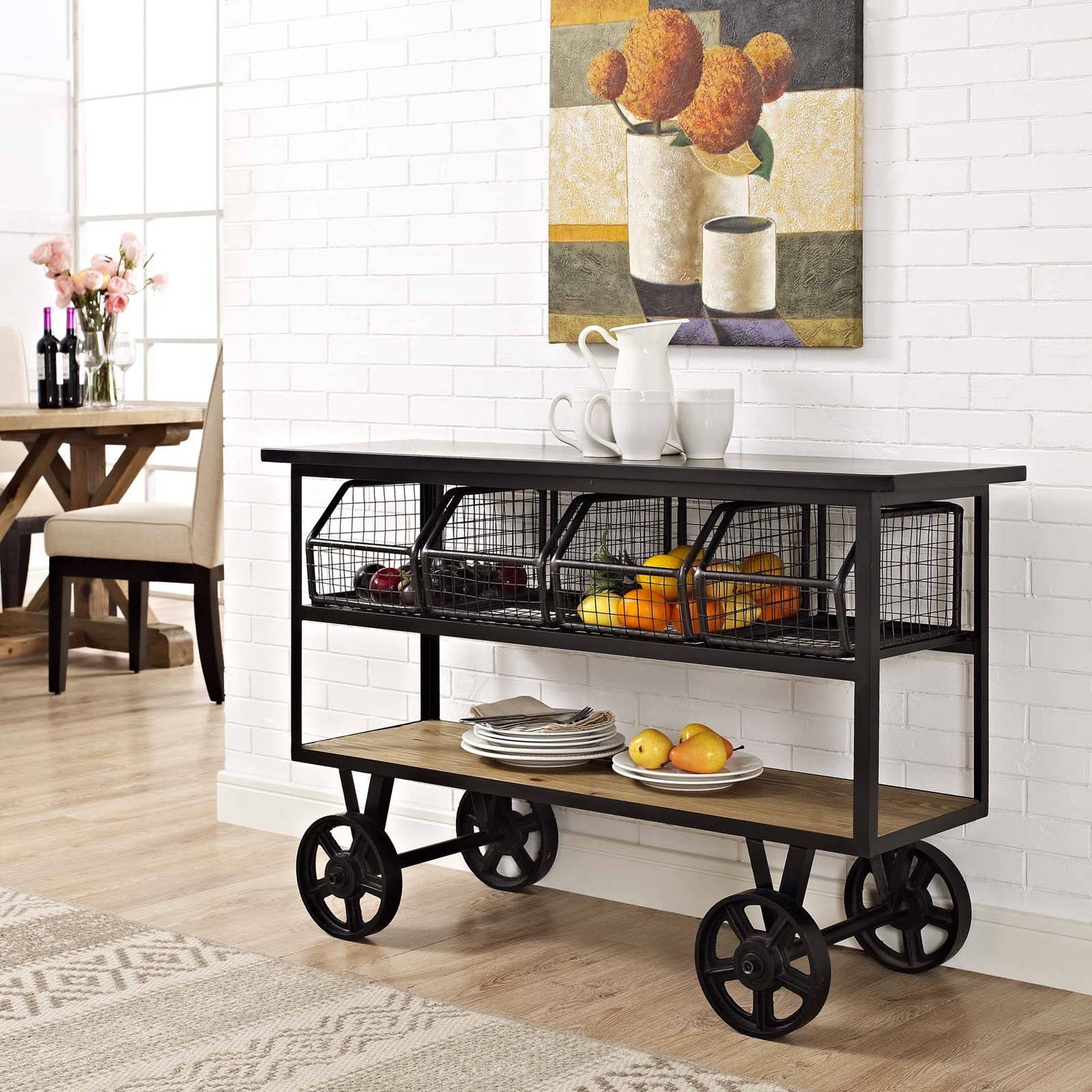 Modway Fairground Serving Stand with Solid Pine Wood Shelf in Brown ...