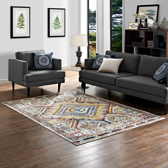 Modway Florita Distressed Southwestern Aztec 5x8 Area Rug in ...