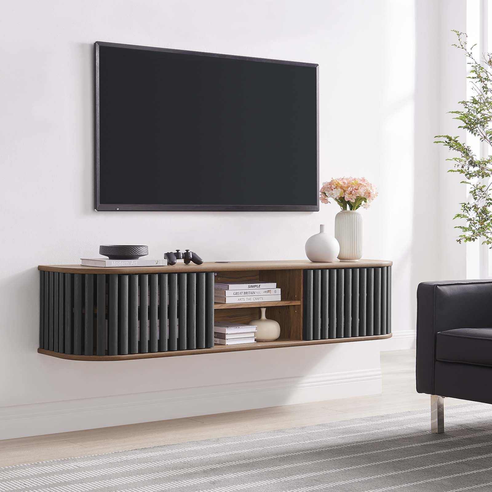 Modway Fortitude 63" Wall-Mounted TV Stand in Walnut Black - Walmart ...
