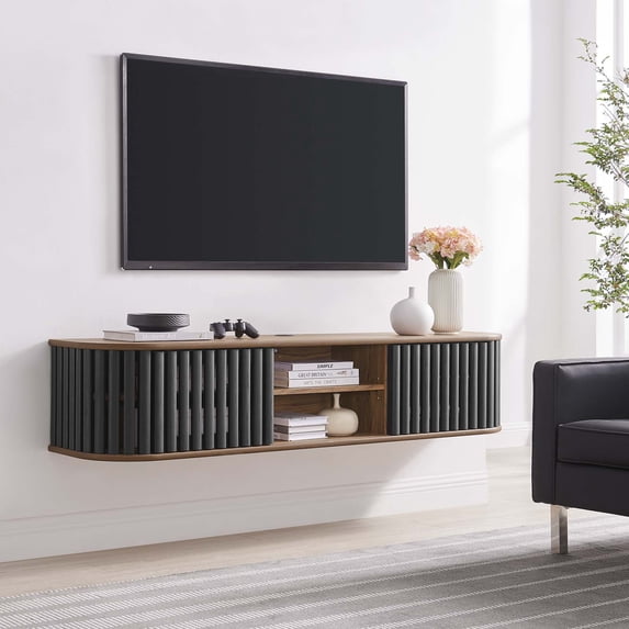 Modway Fortitude 63" Wall-Mounted TV Stand in Walnut Black - Walmart.com