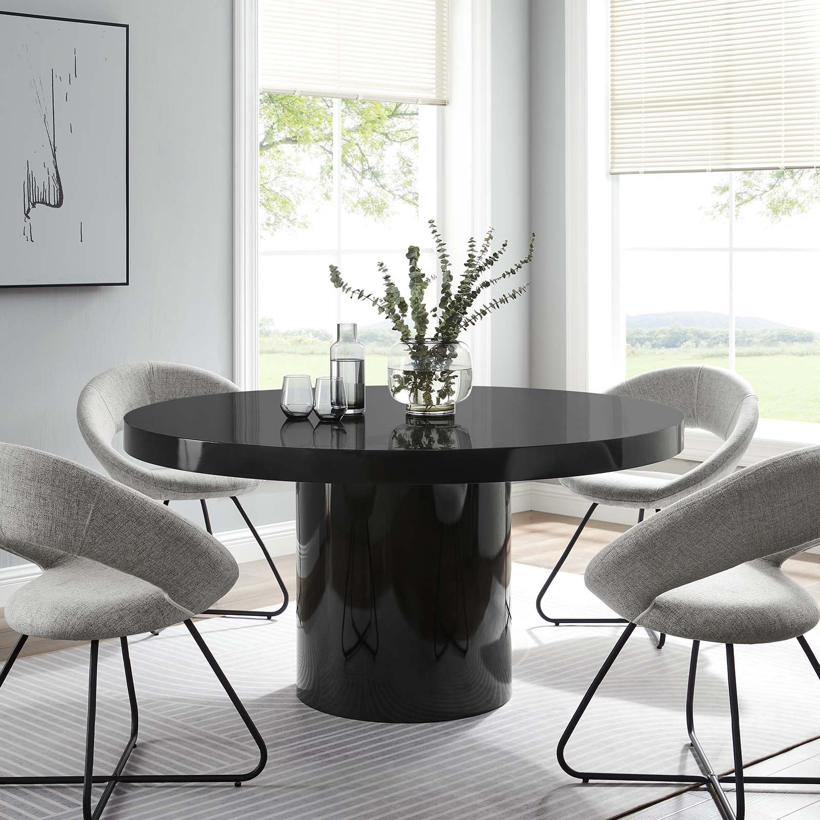 "Modway Black Gratify 60"" Round Dining Table, High Gloss Finish ...
