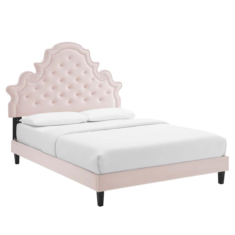 Modway Gwyneth Tufted Velvet Twin Platform Bed in Pink, Vintage Glamour ...