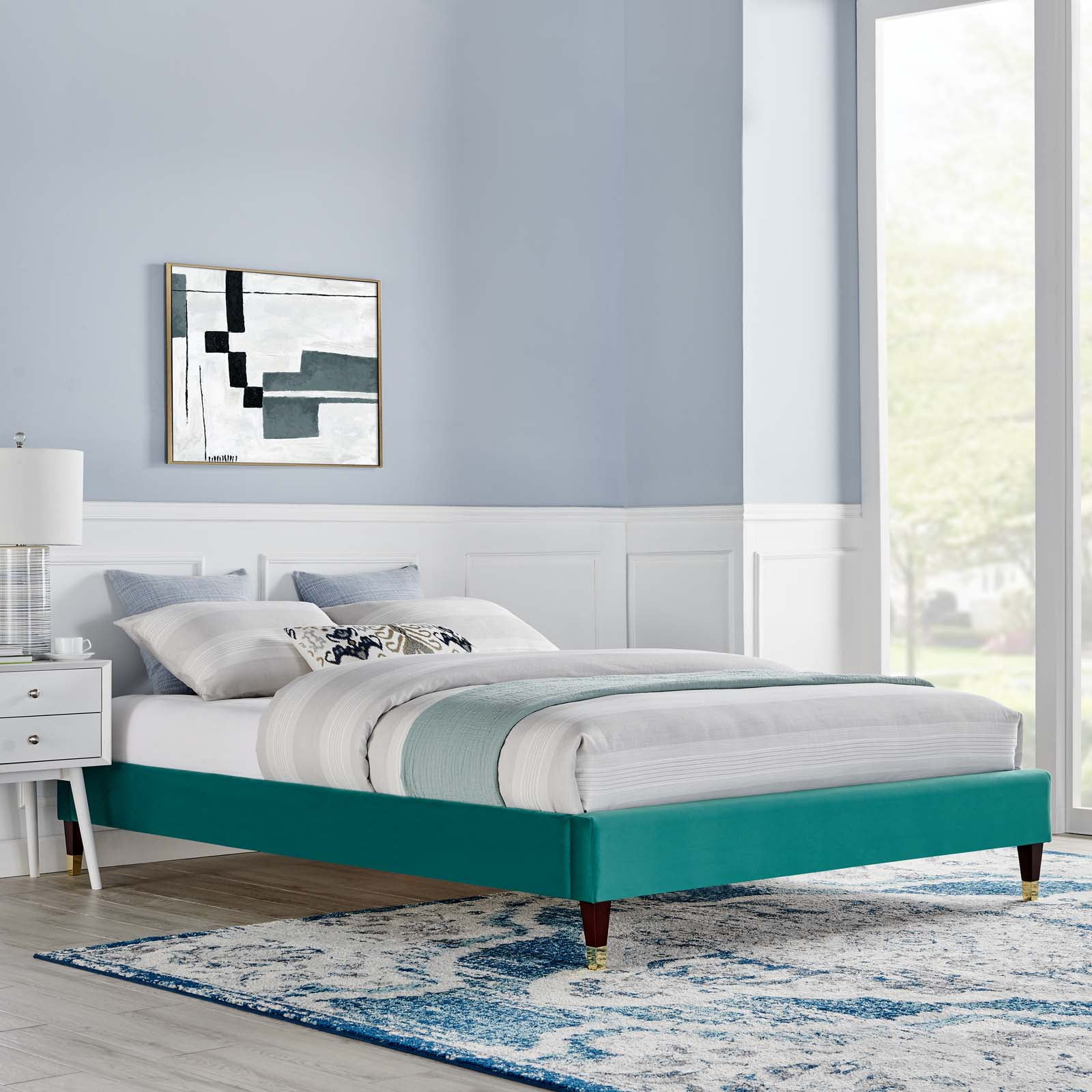 Modway Harlow King Performance Velvet Platform Bed Frame in Teal ...