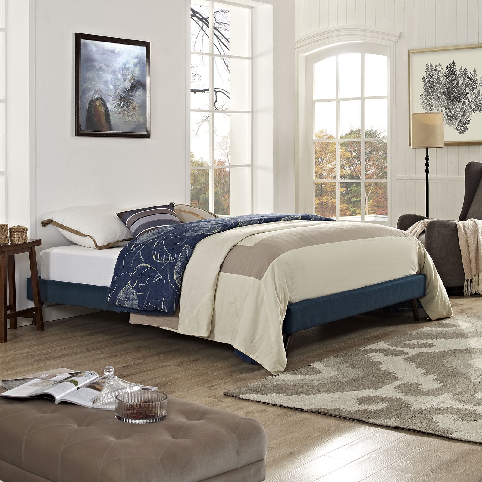 Modway Helen Fabric Upholstered/Solid Wood Frame Full Platform Bed in ...