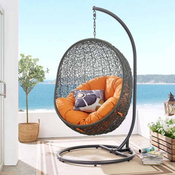 Modway Hide Outdoor Patio Swing Chair With Stand in Gray Orange ...